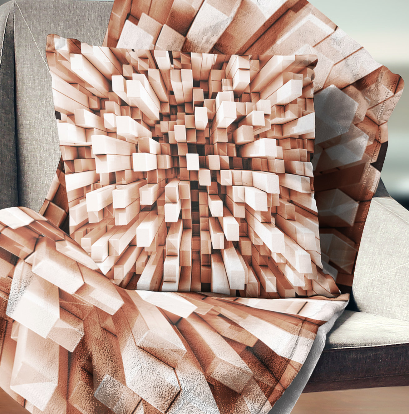 Design Art Reflective Checkered Cube - Abstract Printed Pillow | Wayfair