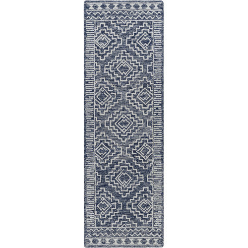 Wade Logan® Ammann Geometric Handmade Tufted Wool Navy/White Area Rug ...