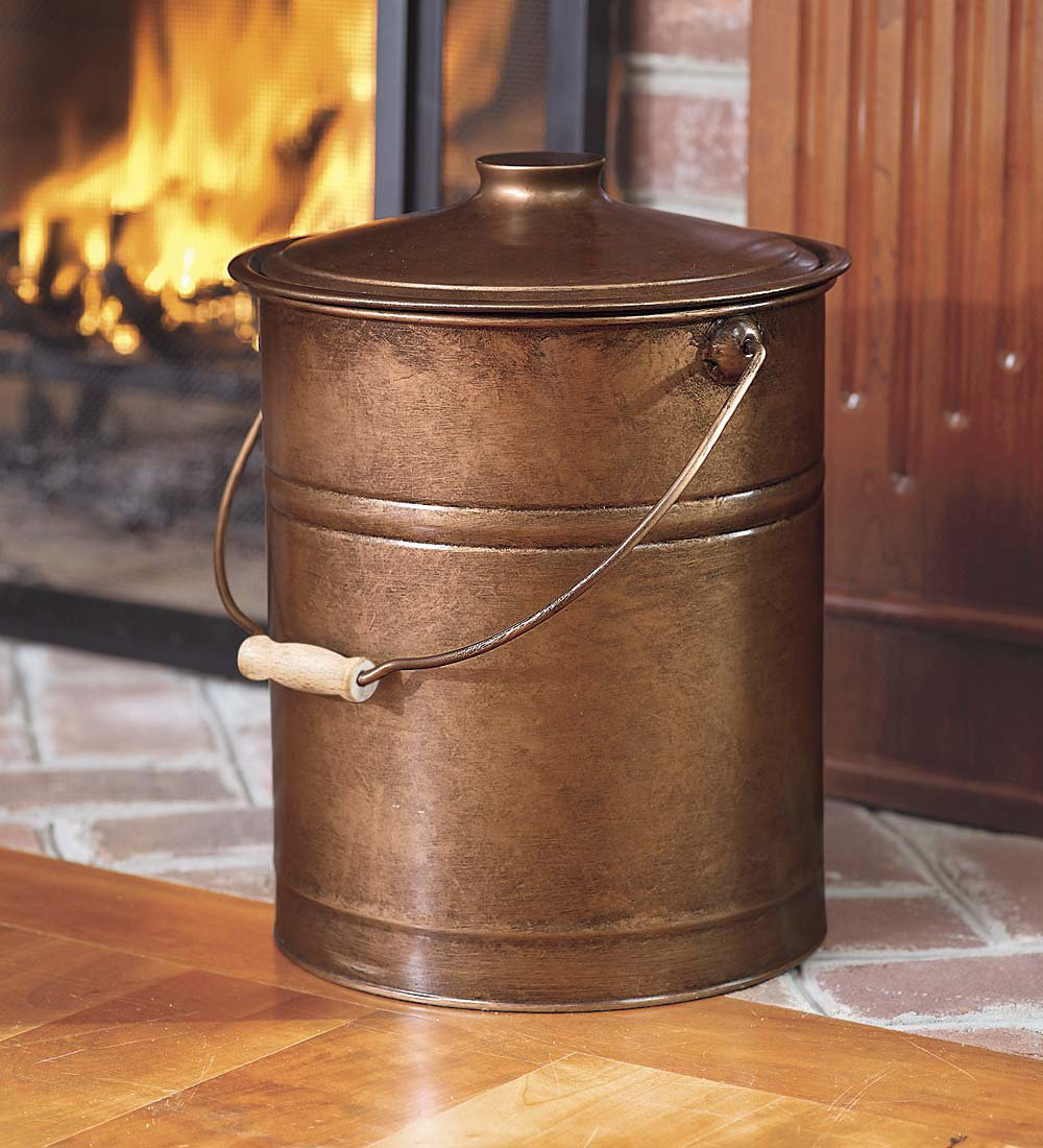 Plow & Hearth Galvanized Steel Ash Bucket with Handle, Lid and Double ...