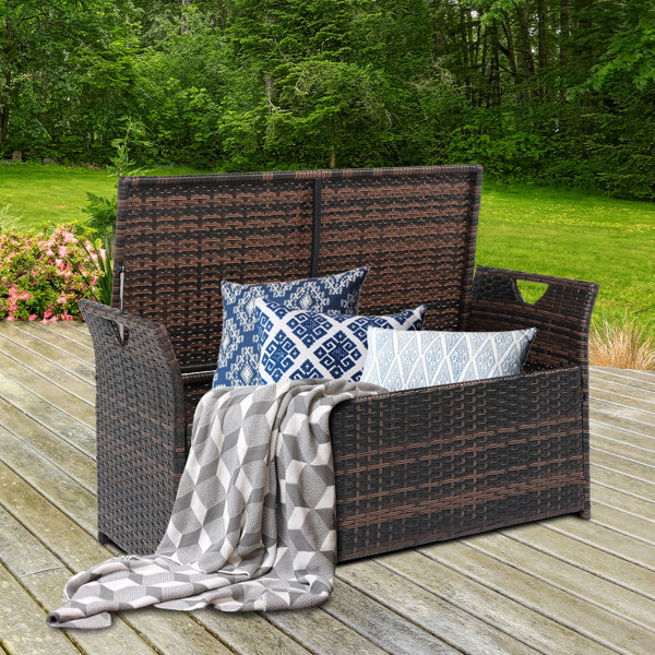 Winado Patio 33 Gal. PE Wicker Storage Bench With Cushion & Reviews ...