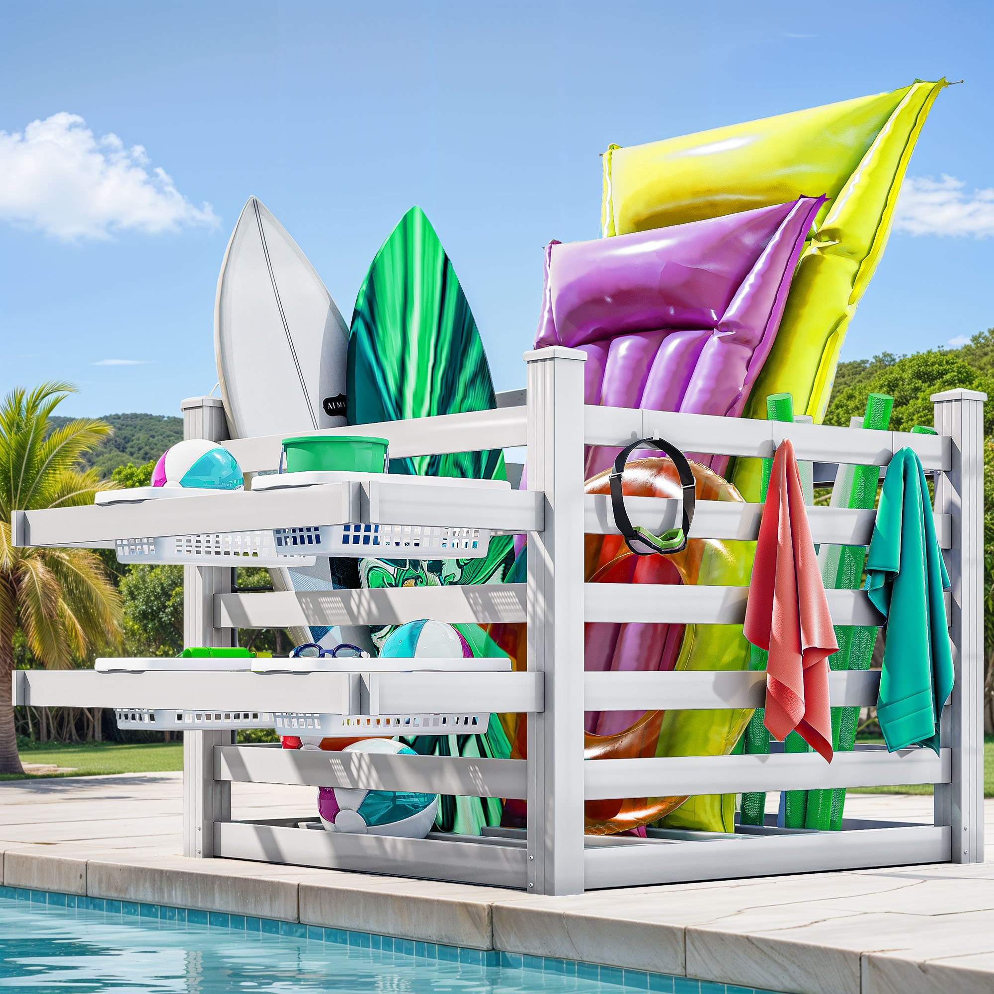 Edrosie Inc Poolside White Storage Organizer With 6 Movable Hooks | Wayfair