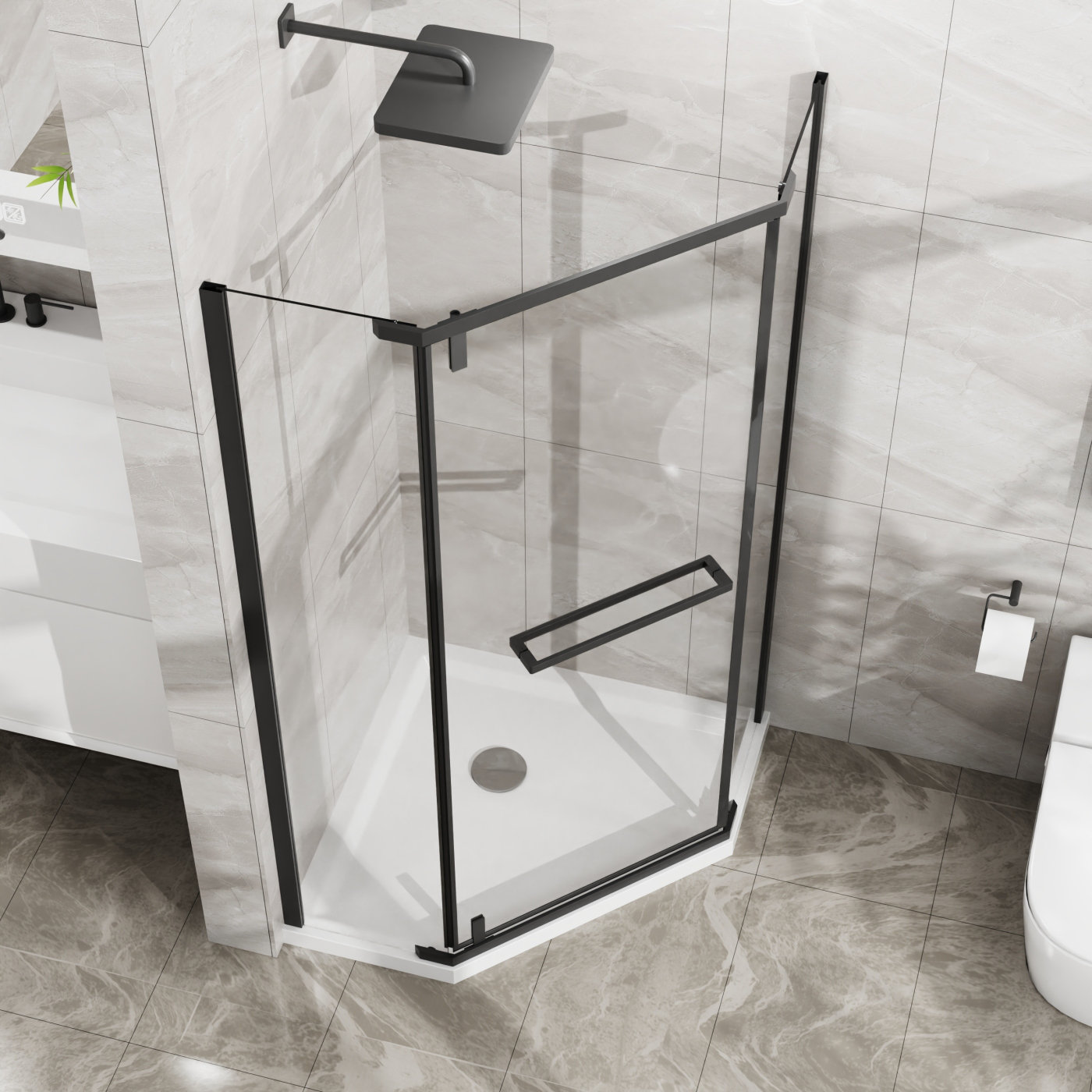 GZMWON Goodyo Neo-Angle Frameless Shower Door 36 In.D X 36 In.W X 72 In ...