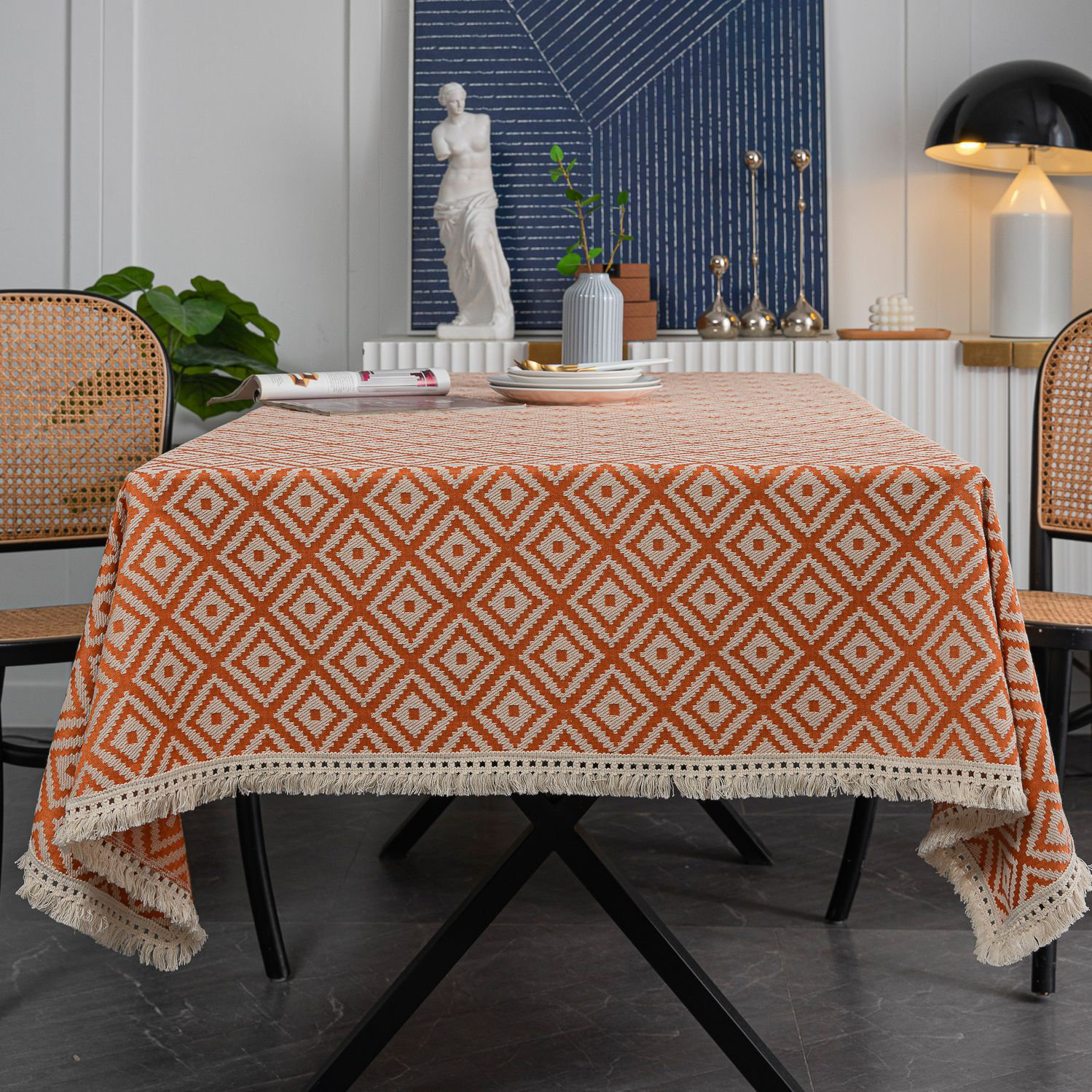 Dakota Fields Ciearra Rectangle Geometric Linen Tablecloth | Wayfair
