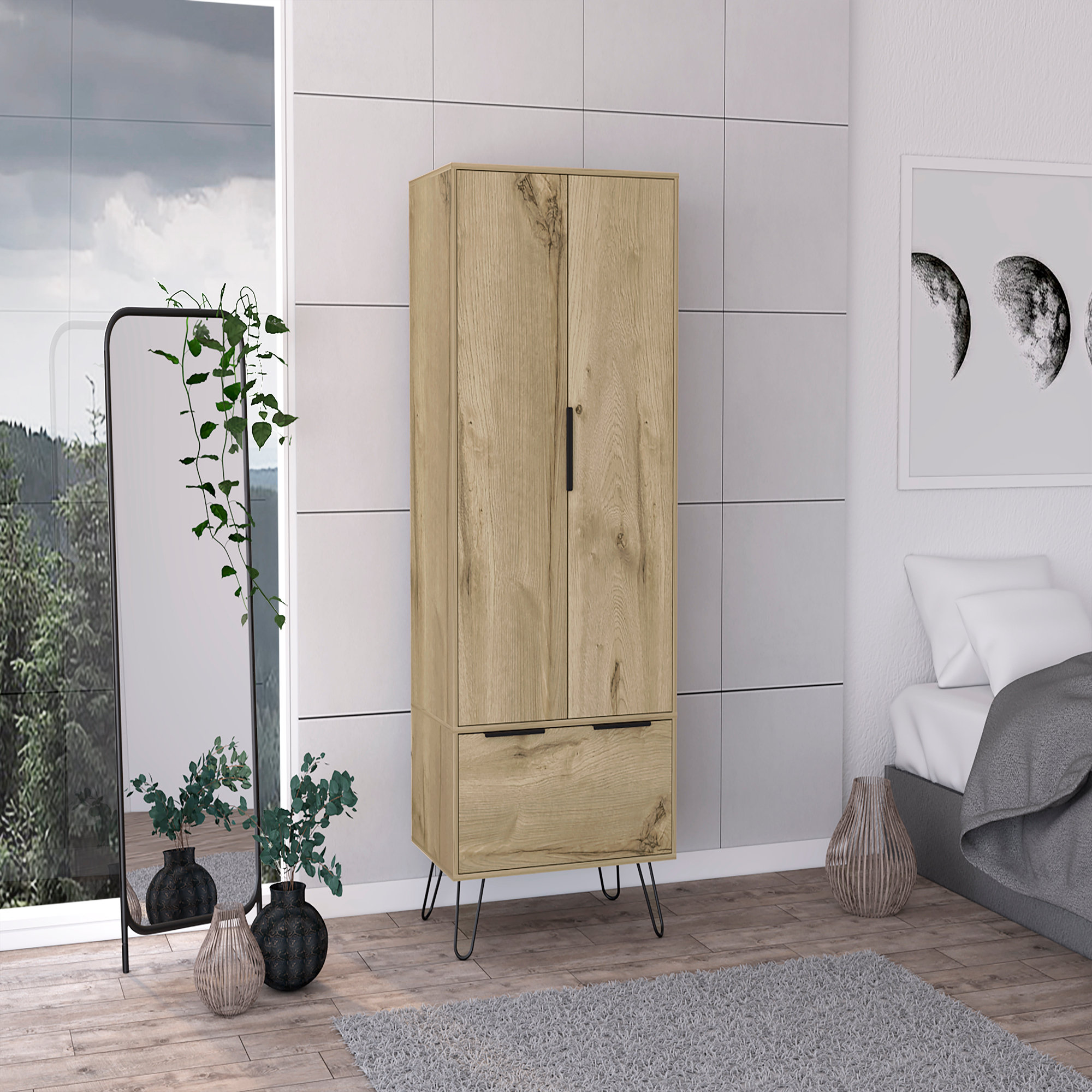 Latitude Run® Wooden Wardrobe with 2-Doors and 1-Drawer | Wayfair
