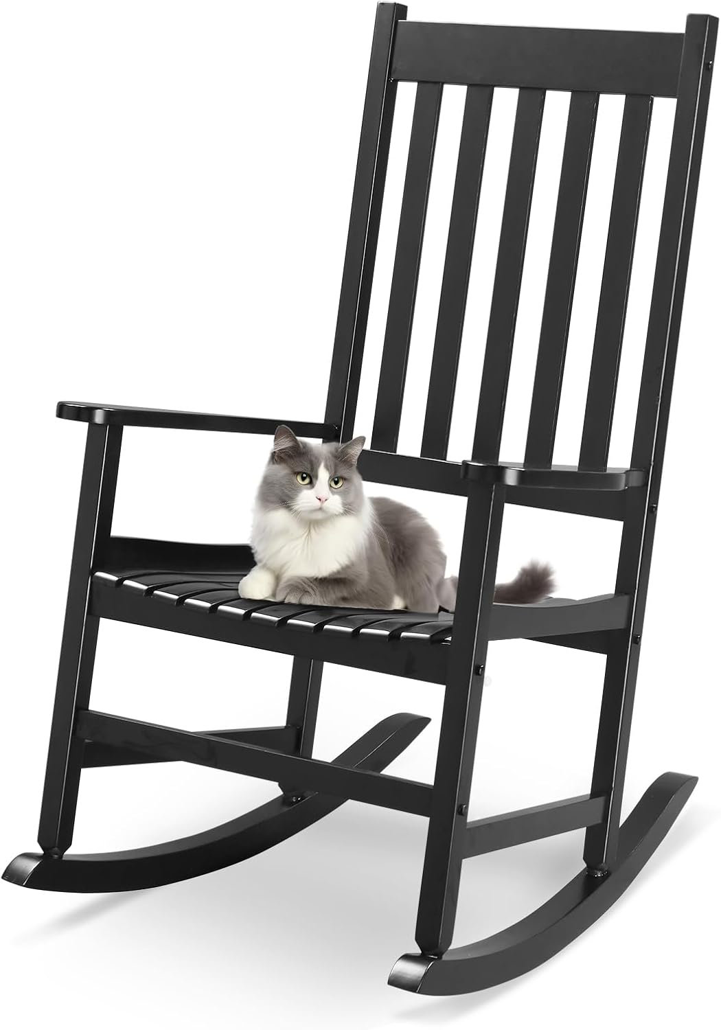 Lark Manor Outdoor Rocking Chair, Solid Wood High Back Rocker, All ...