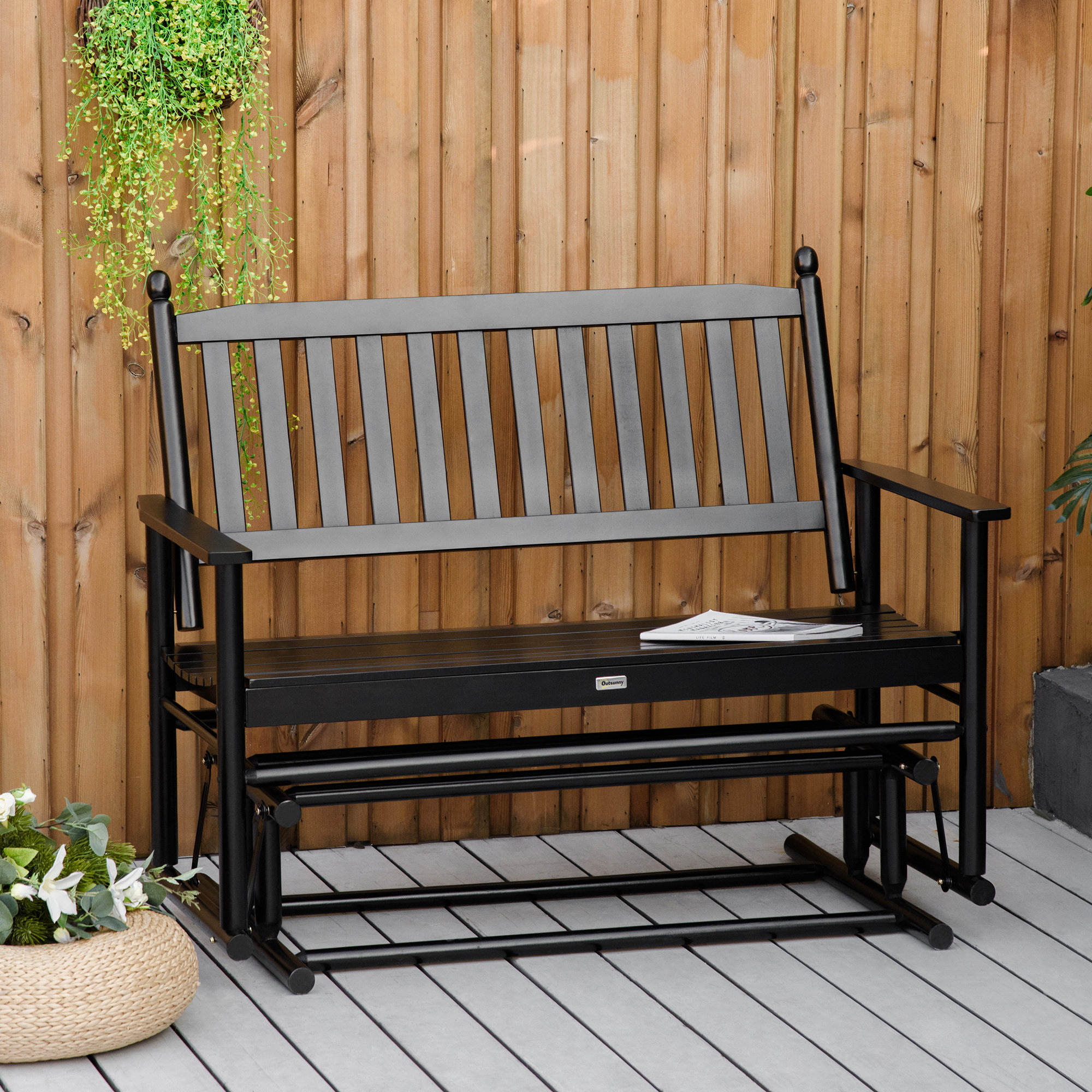Outsunny Outdoor Rocking Solid Wood Bench | Wayfair