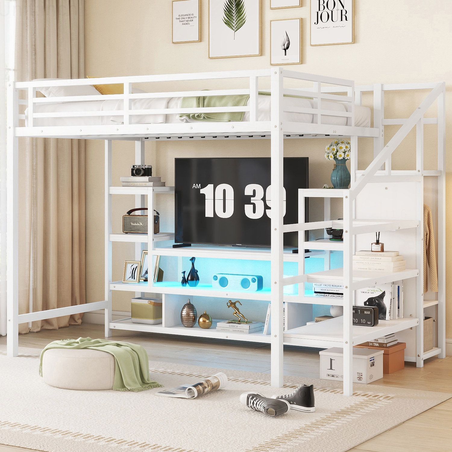 Latitude Run® Versatile Metal Loft Bed with Integrated Entertainment and Storage Options | Wayfair