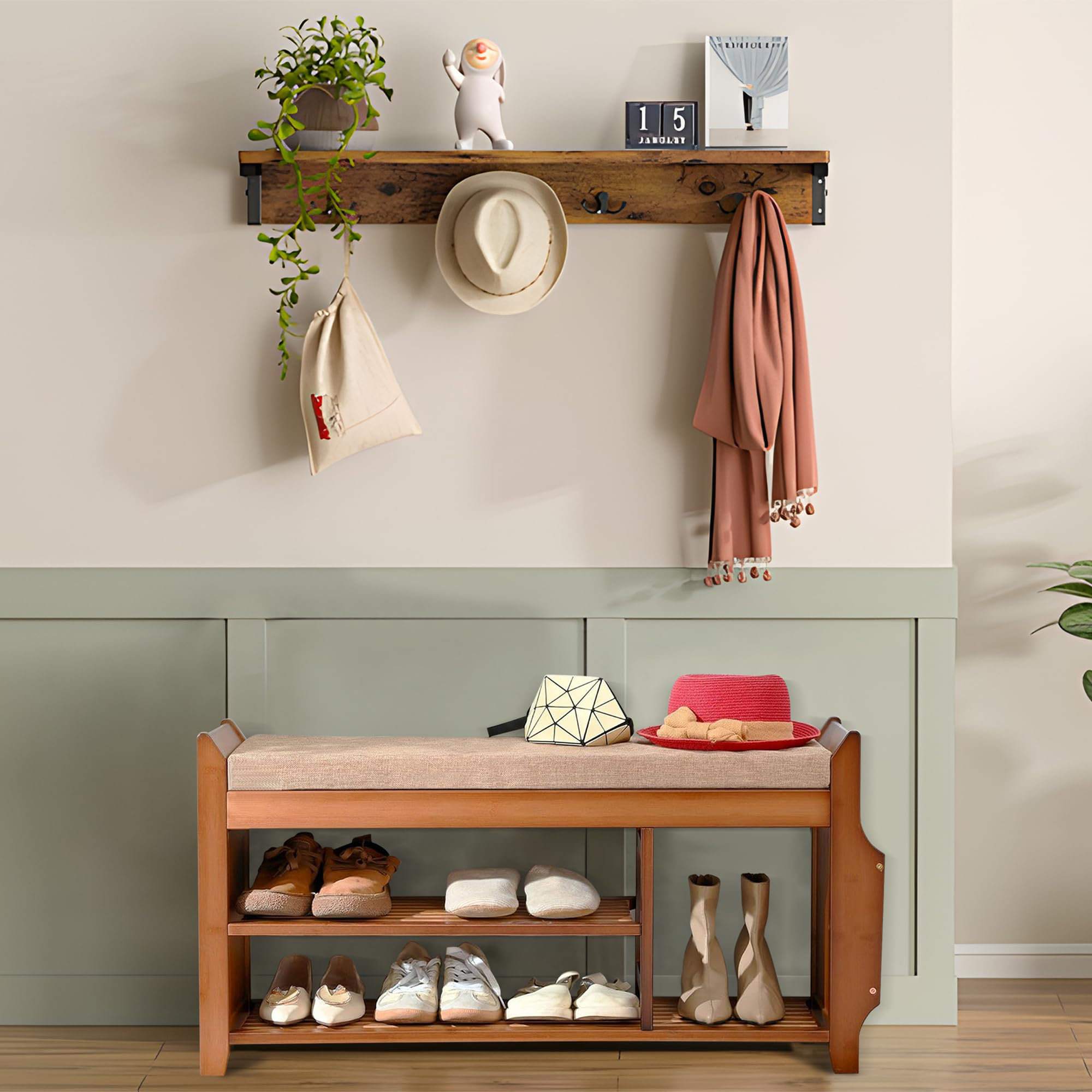 Red Barrel Studio Shoe Storage Bench For Entryway, Bamboo Entryway ...