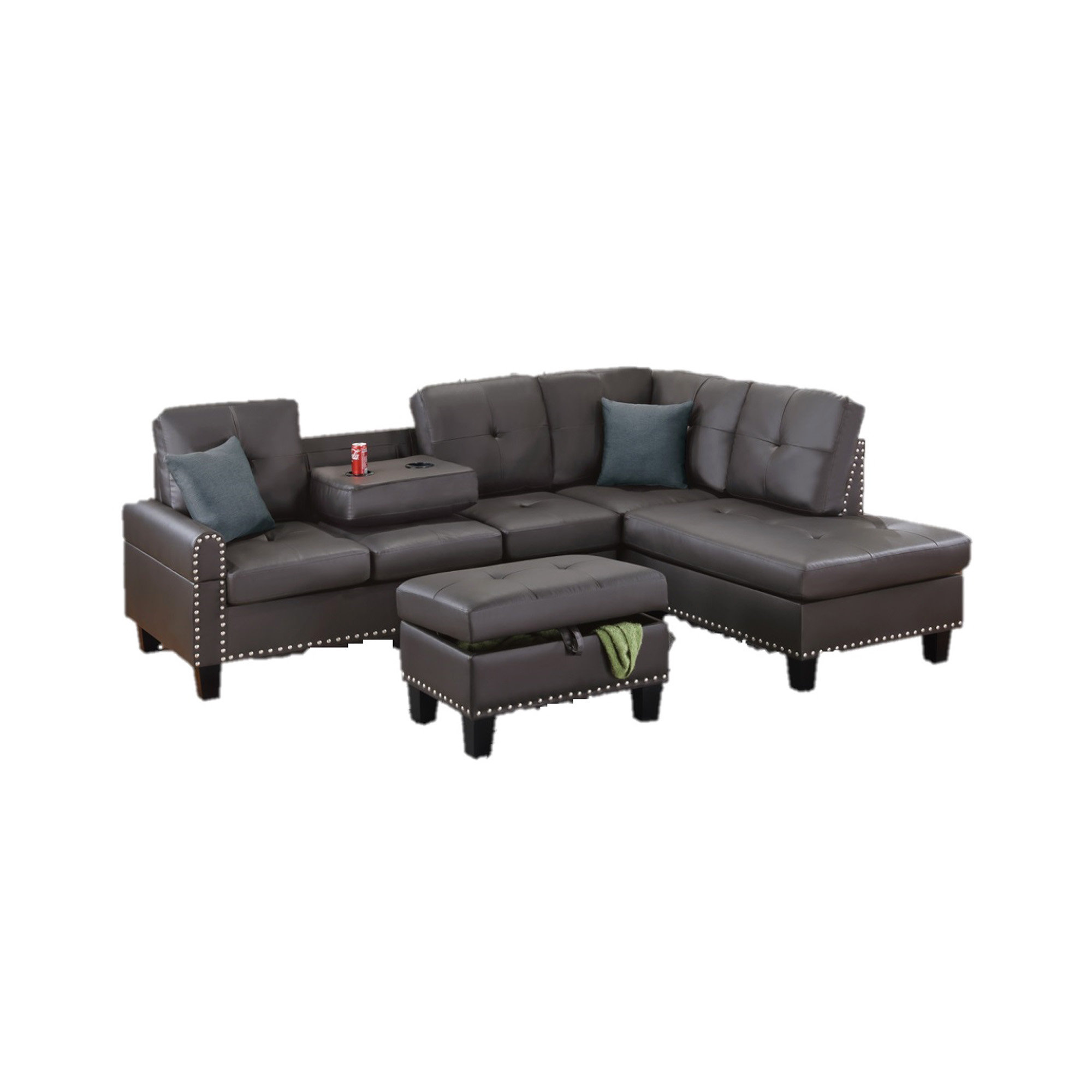 Latitude Run® Espresso Faux Leather Living Room Furniture 3-PCS ...