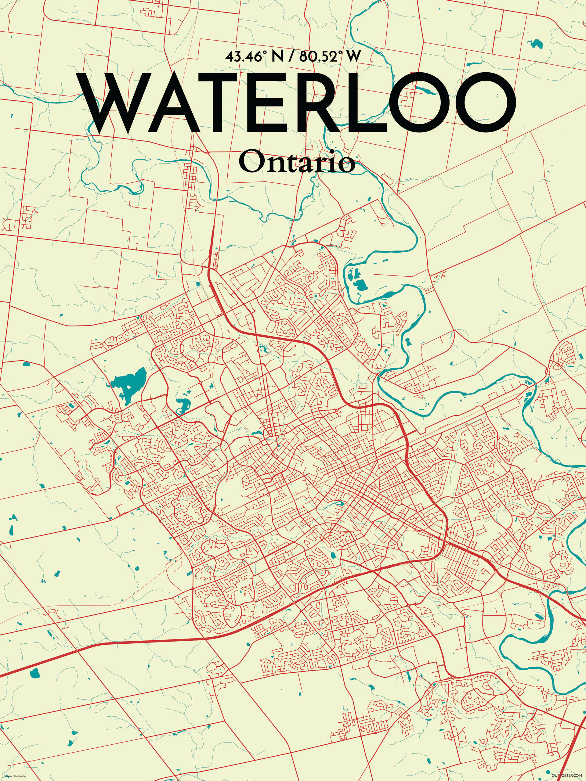 OurPoster.com 'Waterloo City Map' Graphic Art Print Poster in Tricolor ...