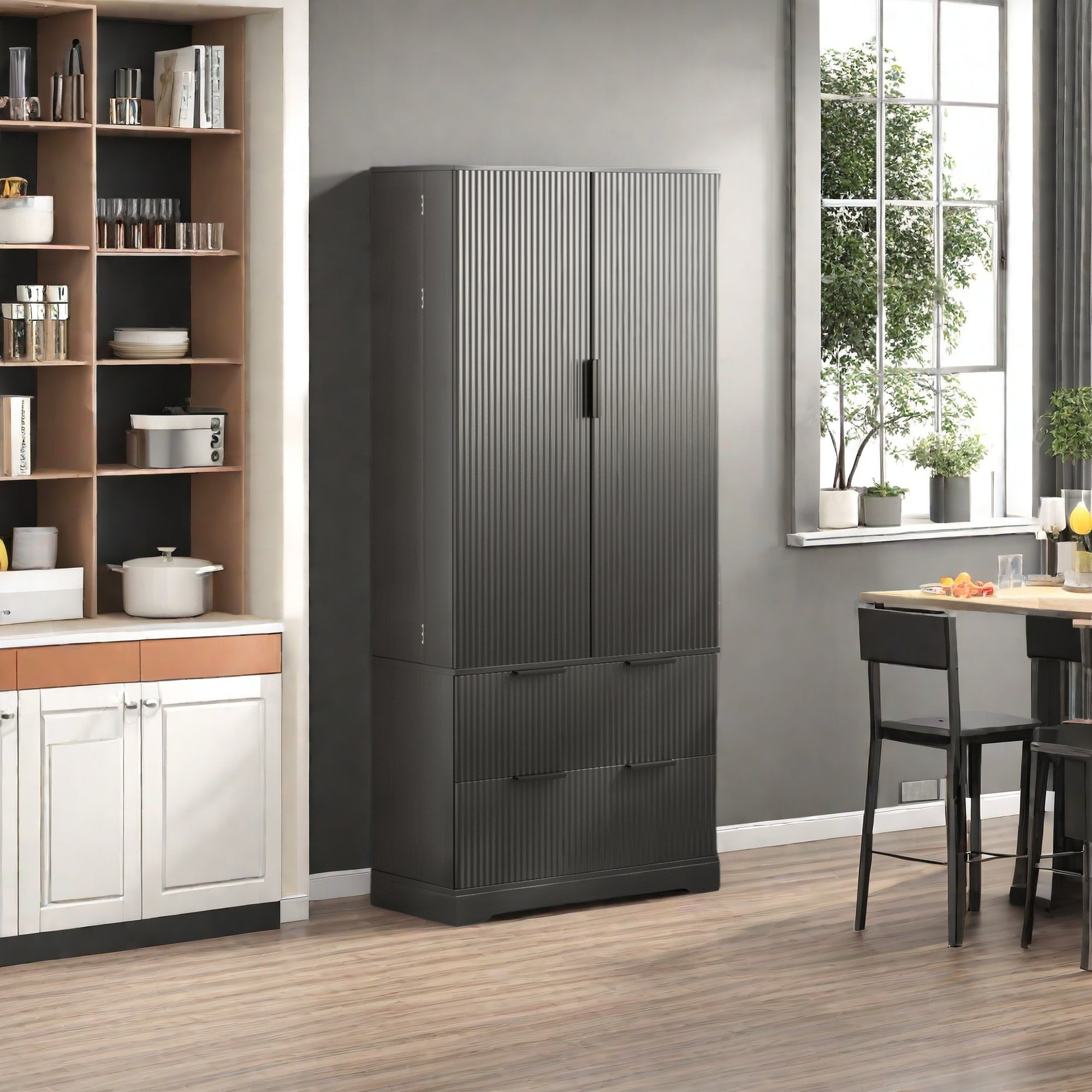 Latitude Run® Tall Storage Cabinet with Spice Racks, Drawers, and ...