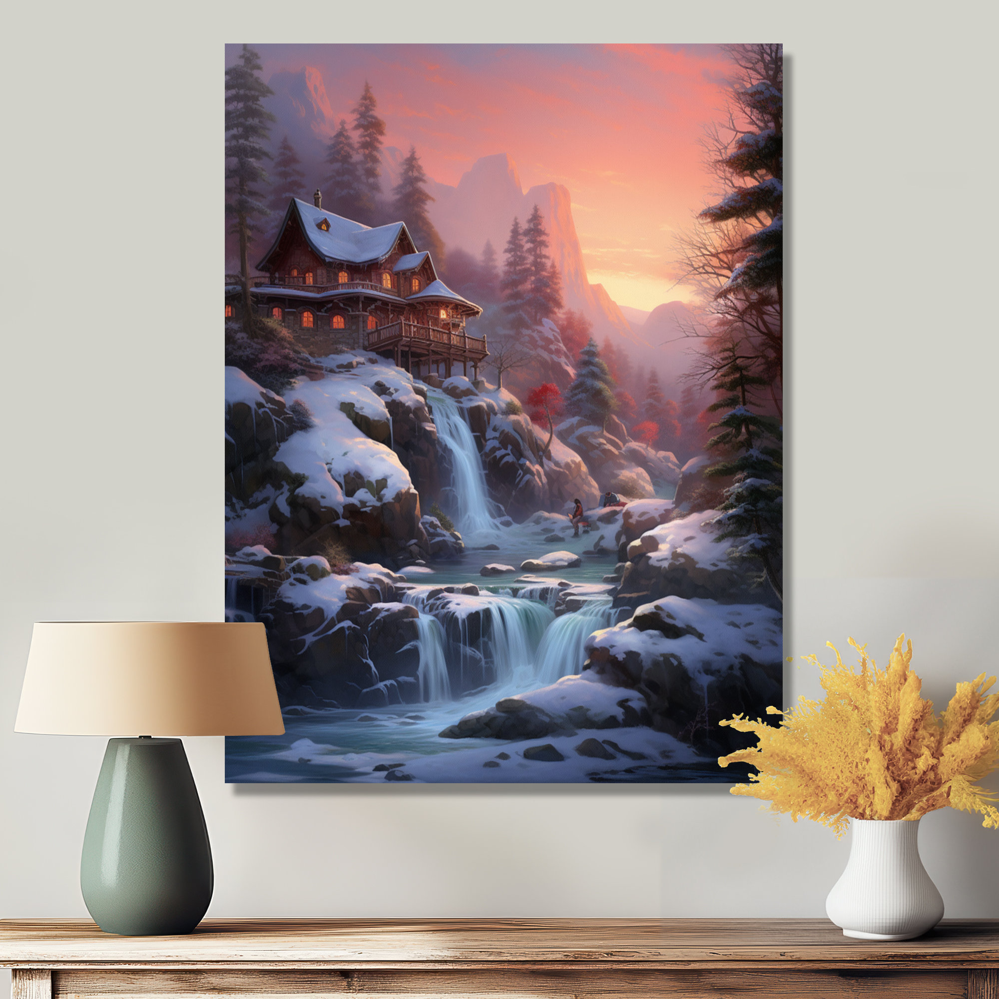 Millwood Pines Christmas Mansion Snowy Rocks River Waterfalls ...