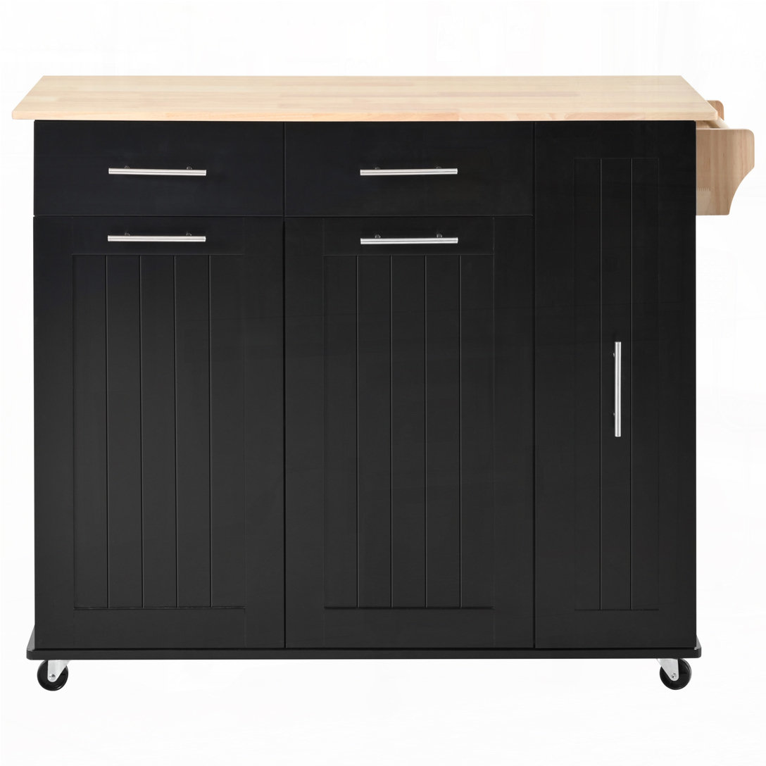 Latitude Run® 46"W Lockable Kitchen Island With Drop Leaf, Drawers And ...