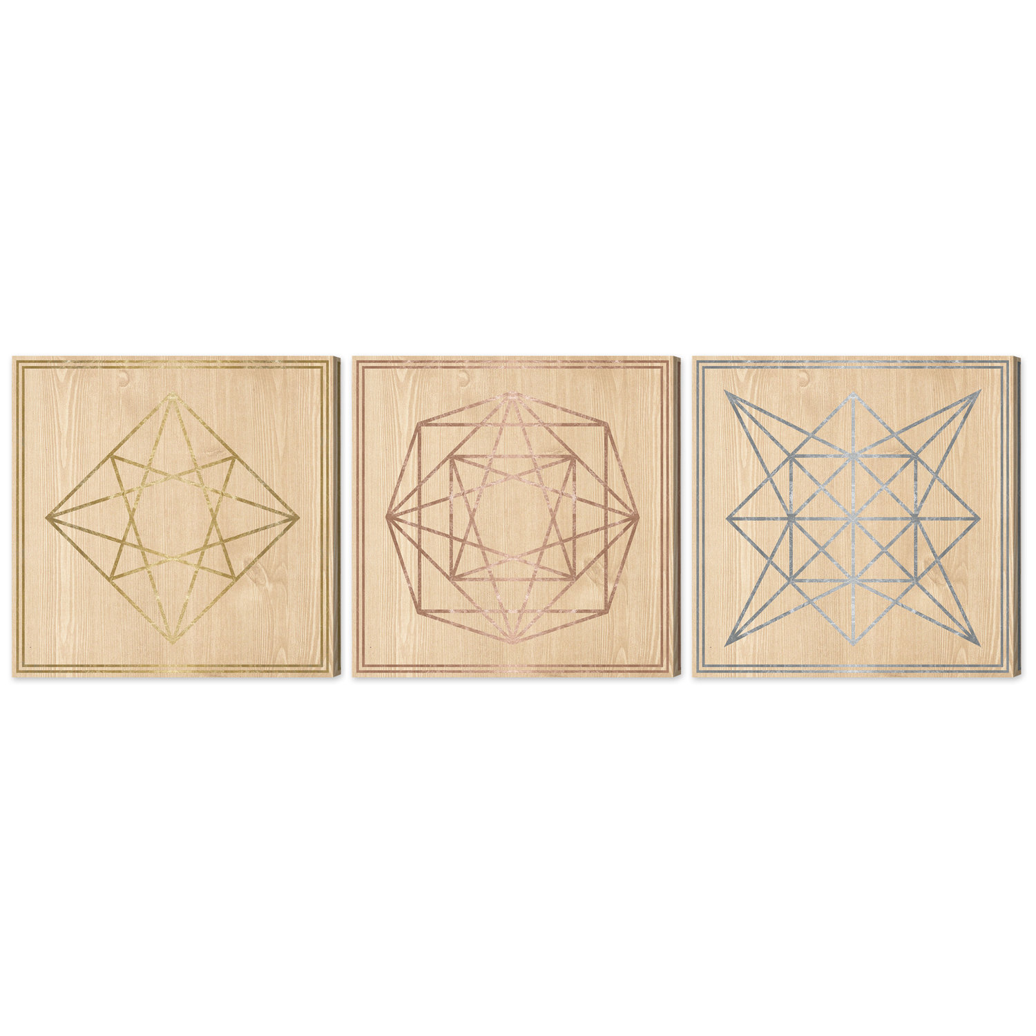 Ivy Bronx 'Geometric Figures' 3 Piece Graphic Art Print Set on Canvas ...