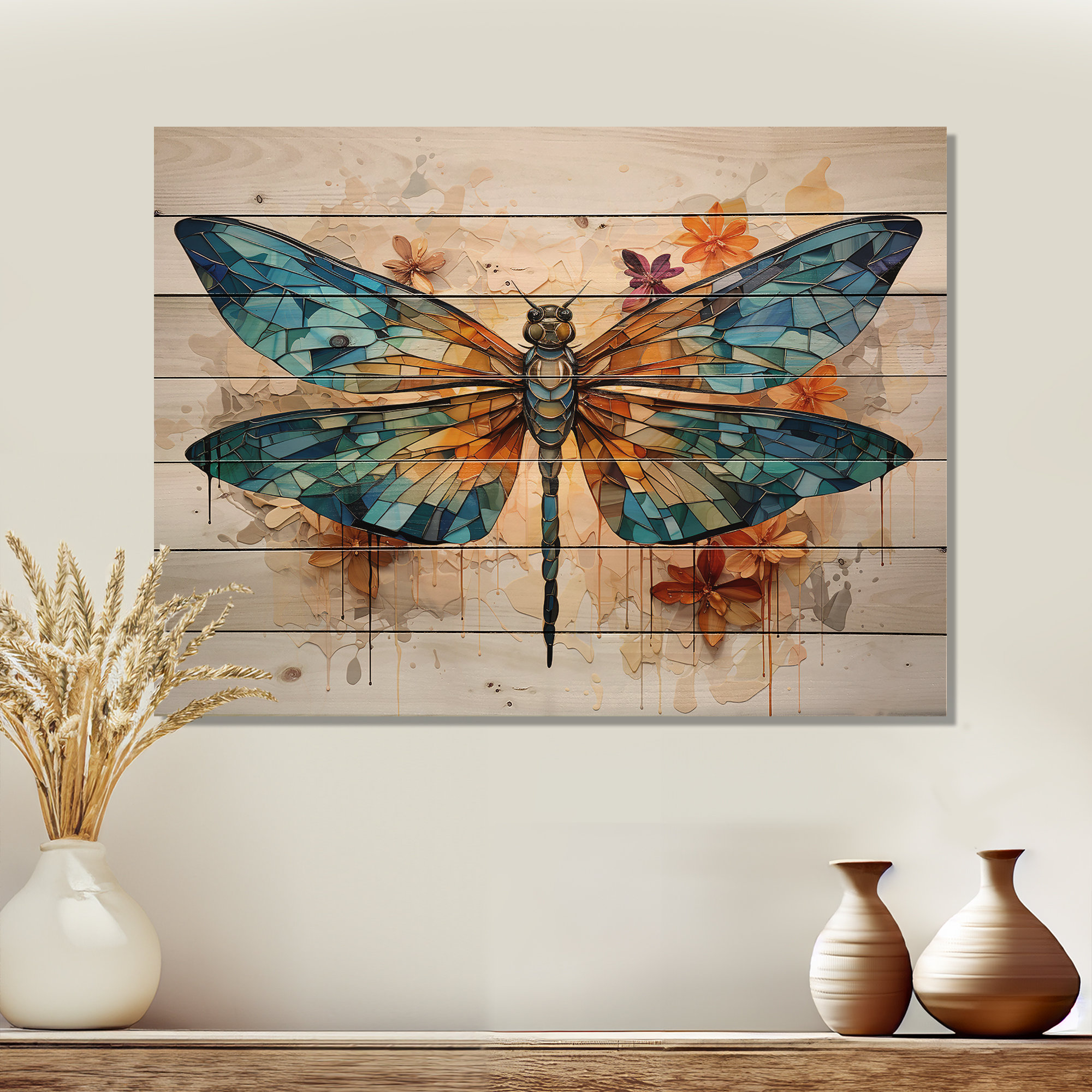 August Grove® Teal Dragonfly Ethereal Flight Geometric I On Wood Print ...