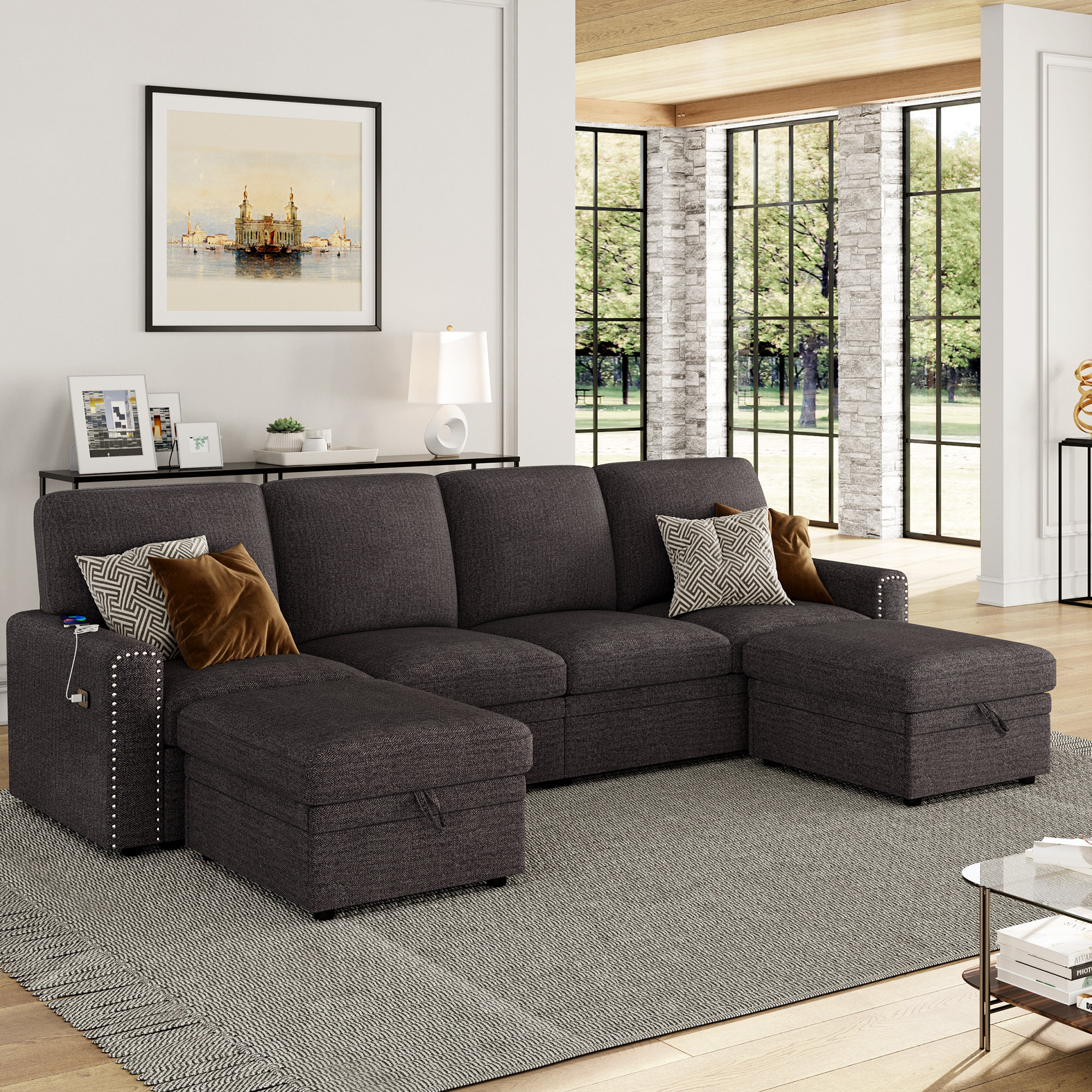 Latitude Run® 3 - Piece Upholstered Sectional Chenille Sofa, Storage ...