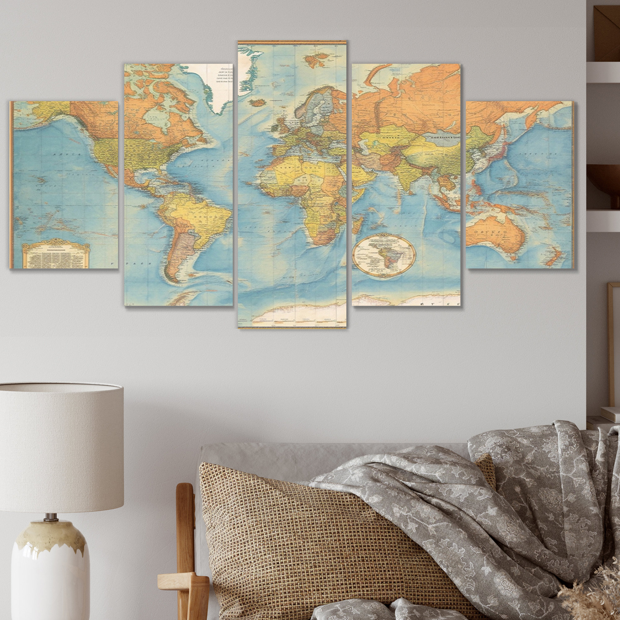 Williston Forge Vintage World Map I - Maps Canvas Print - 5 Panels ...