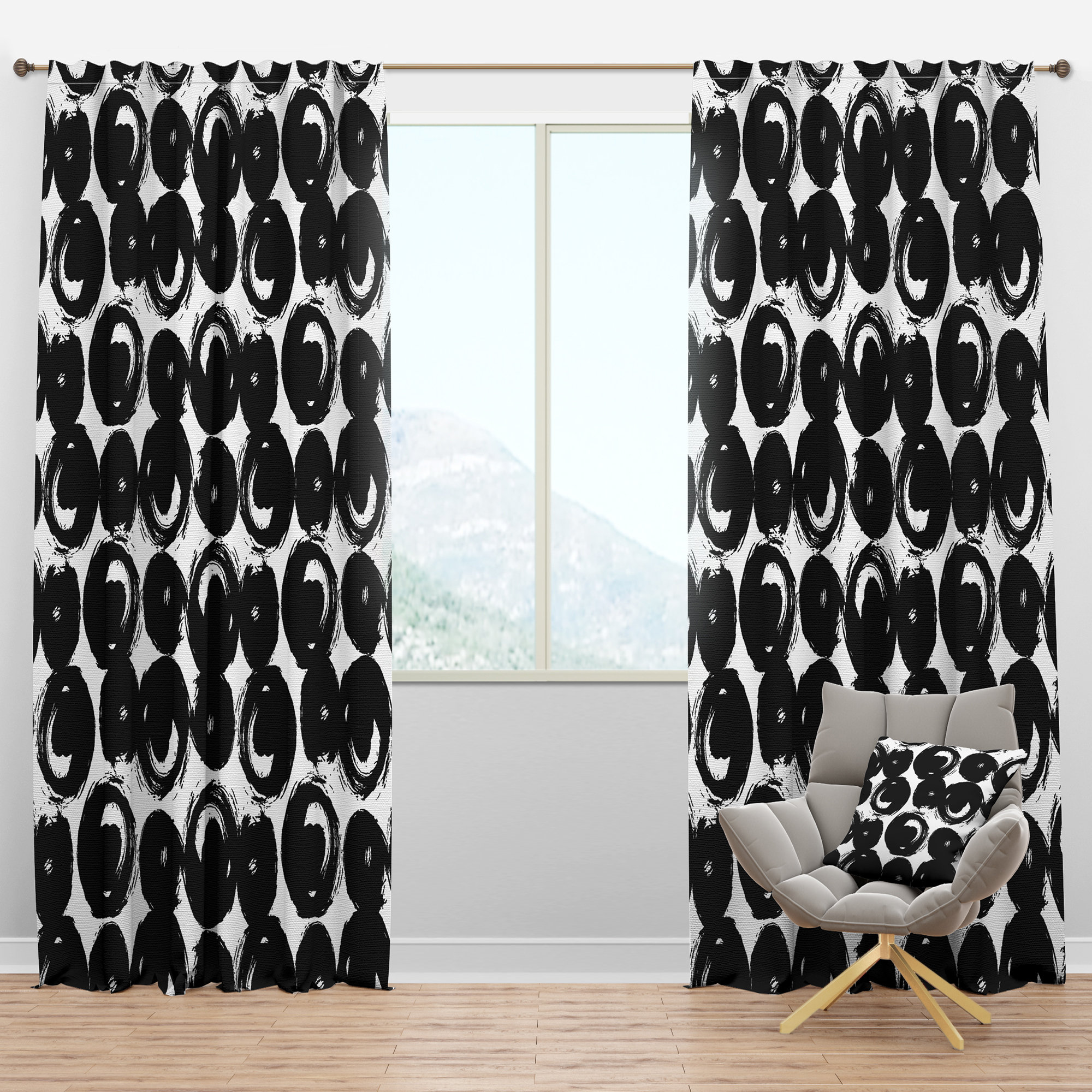 Design Art Hand Painted Black Circles on White - Modern Velvet Curtain ...