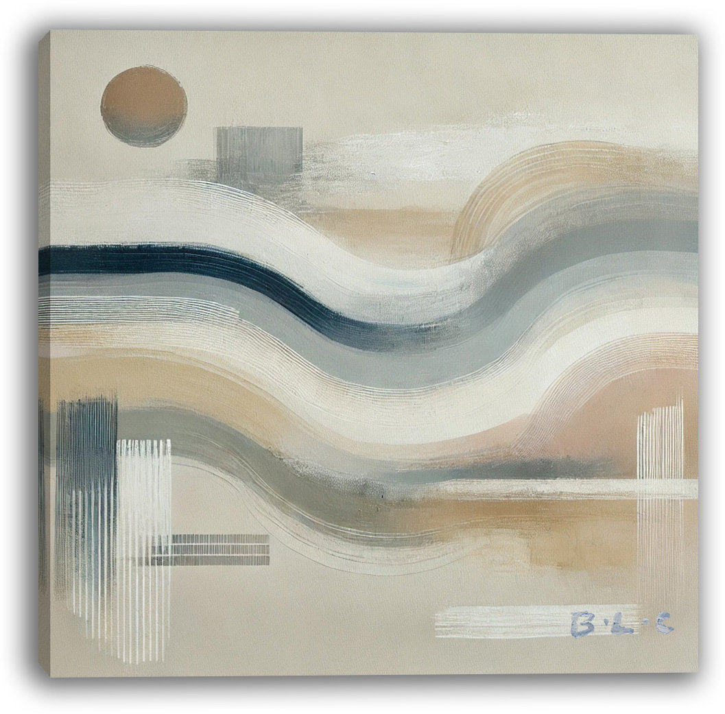 George Oliver Waves of Tranquility: Neutral Abstract Canvas Wall Art ...
