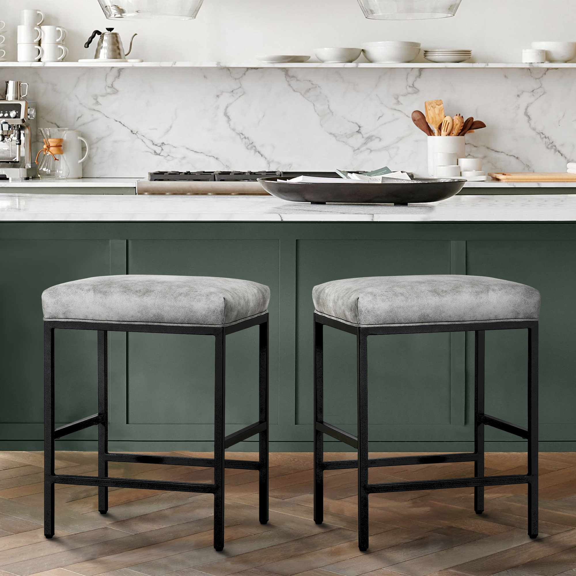 17 Stories Munise Upholstered 24'' Counter Stool with Metal Frame ...