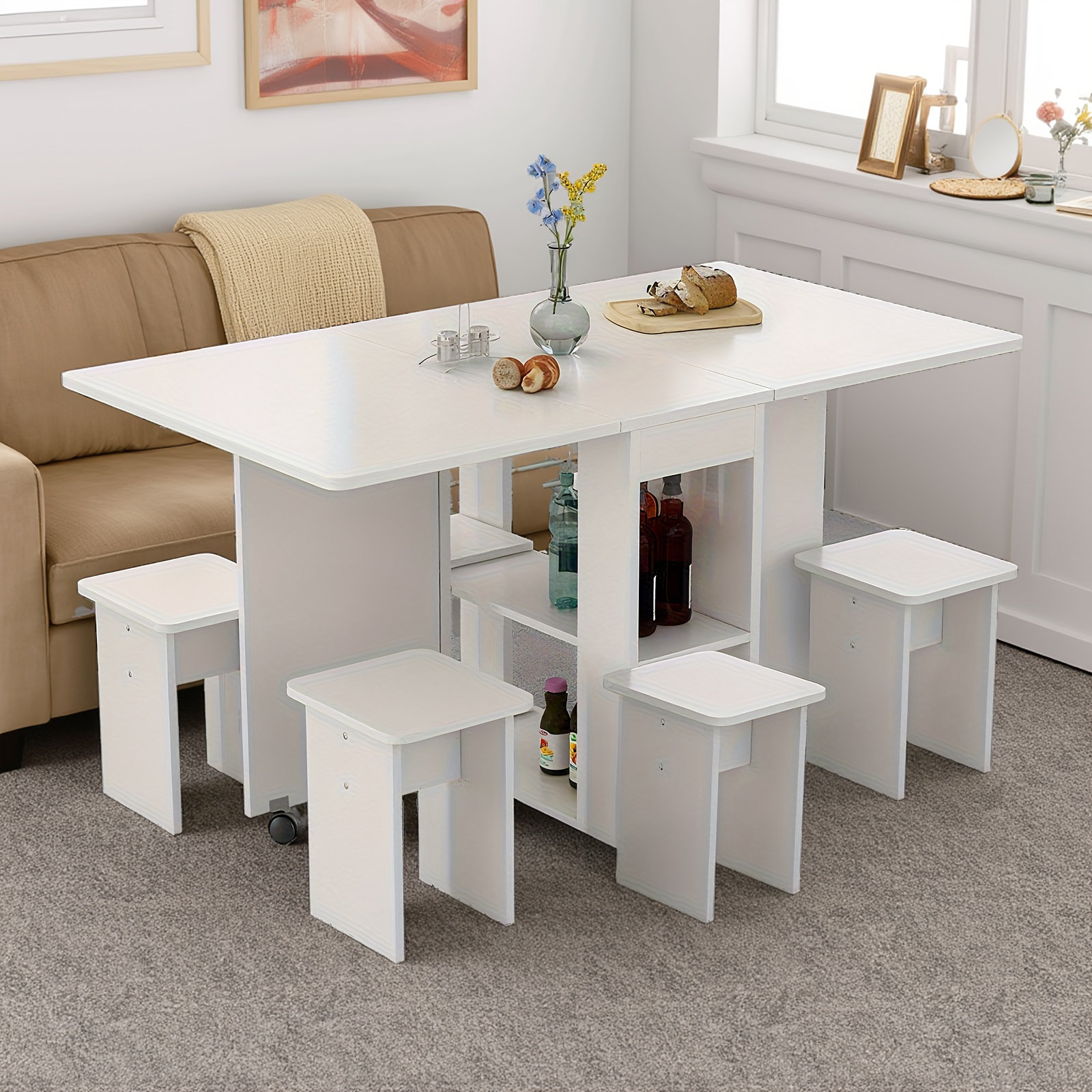 Ebern Designs Lorimer 4-Piece Folding Drop-Leaf Dining Set With Storage ...