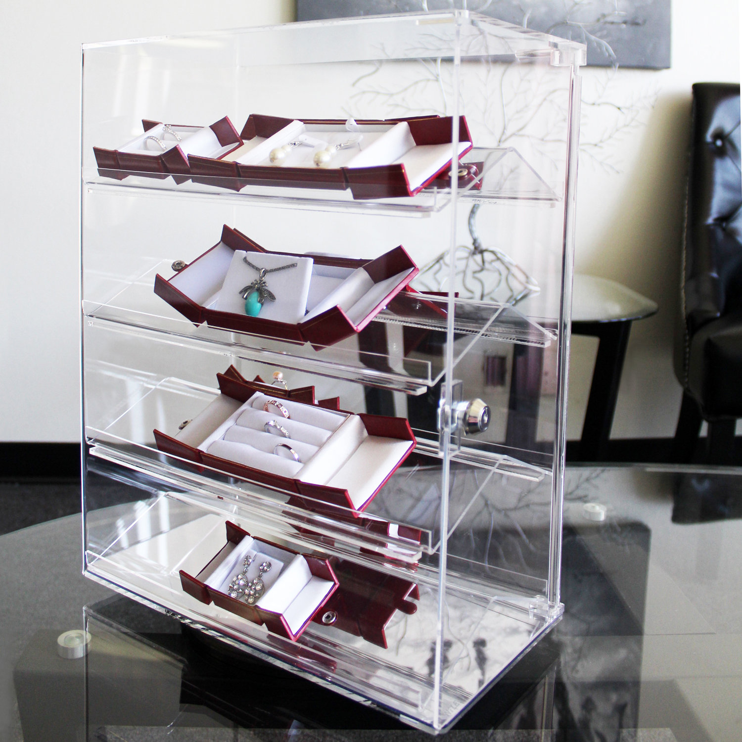 Ikee Design Lockable 4-Tiers Showcase Rotating Acrylic Jewelry Display ...