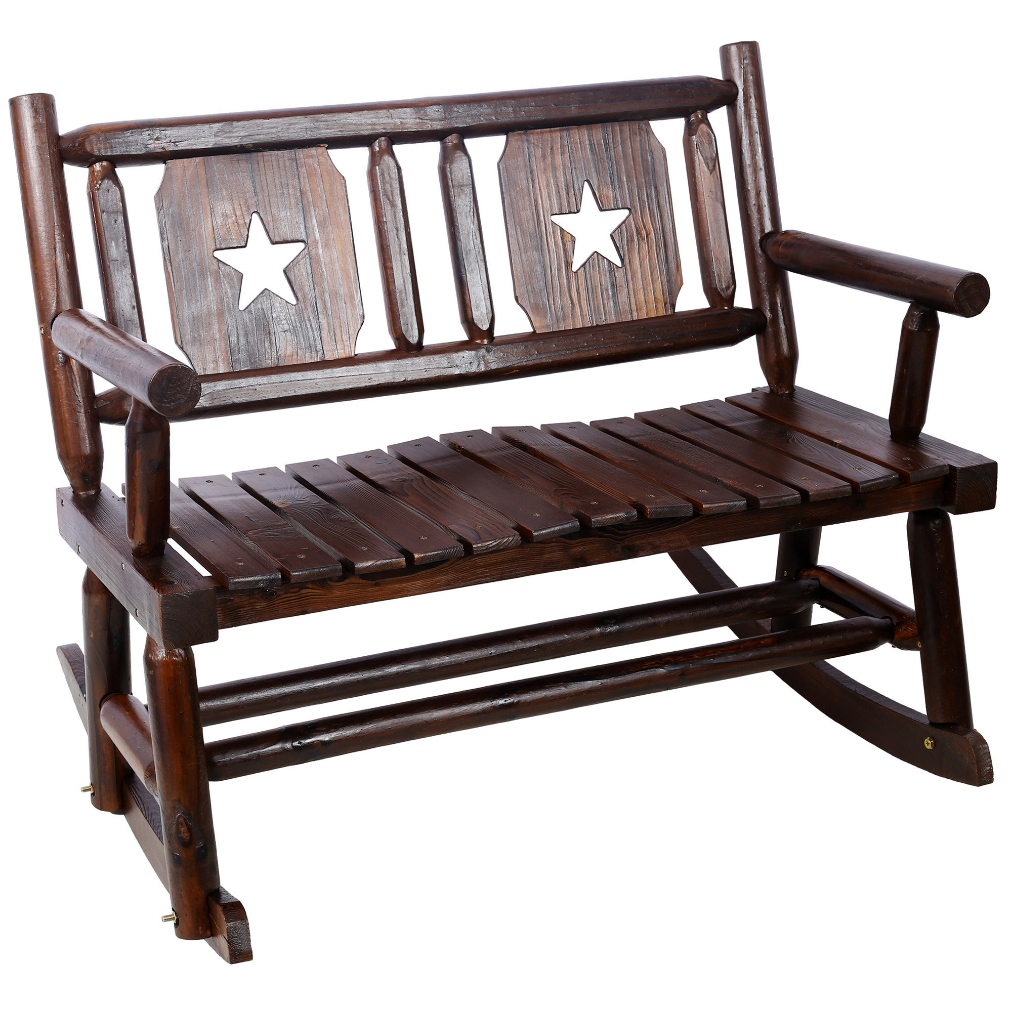 Union Rustic Outdoor Wood Rocking Bench Carbonized Double Rocking Chair ...