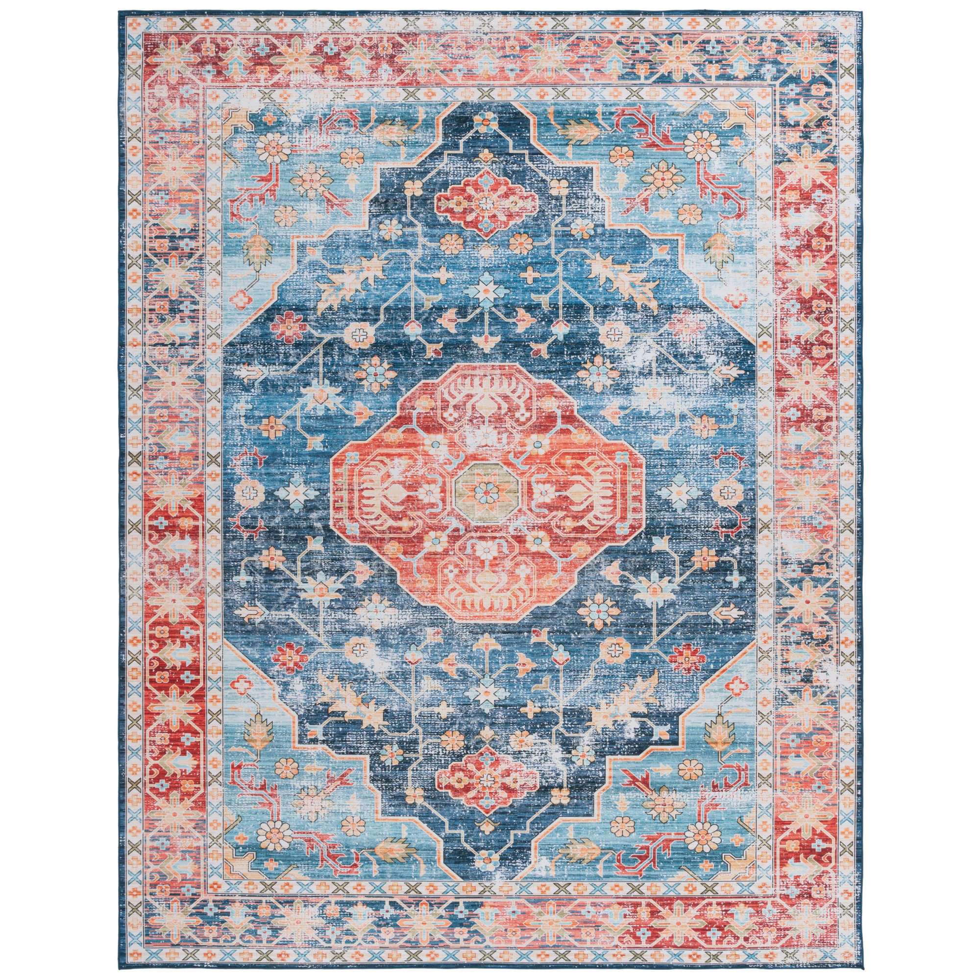 Dakota Fields Danna Performance Rust/Blue Rug | Wayfair