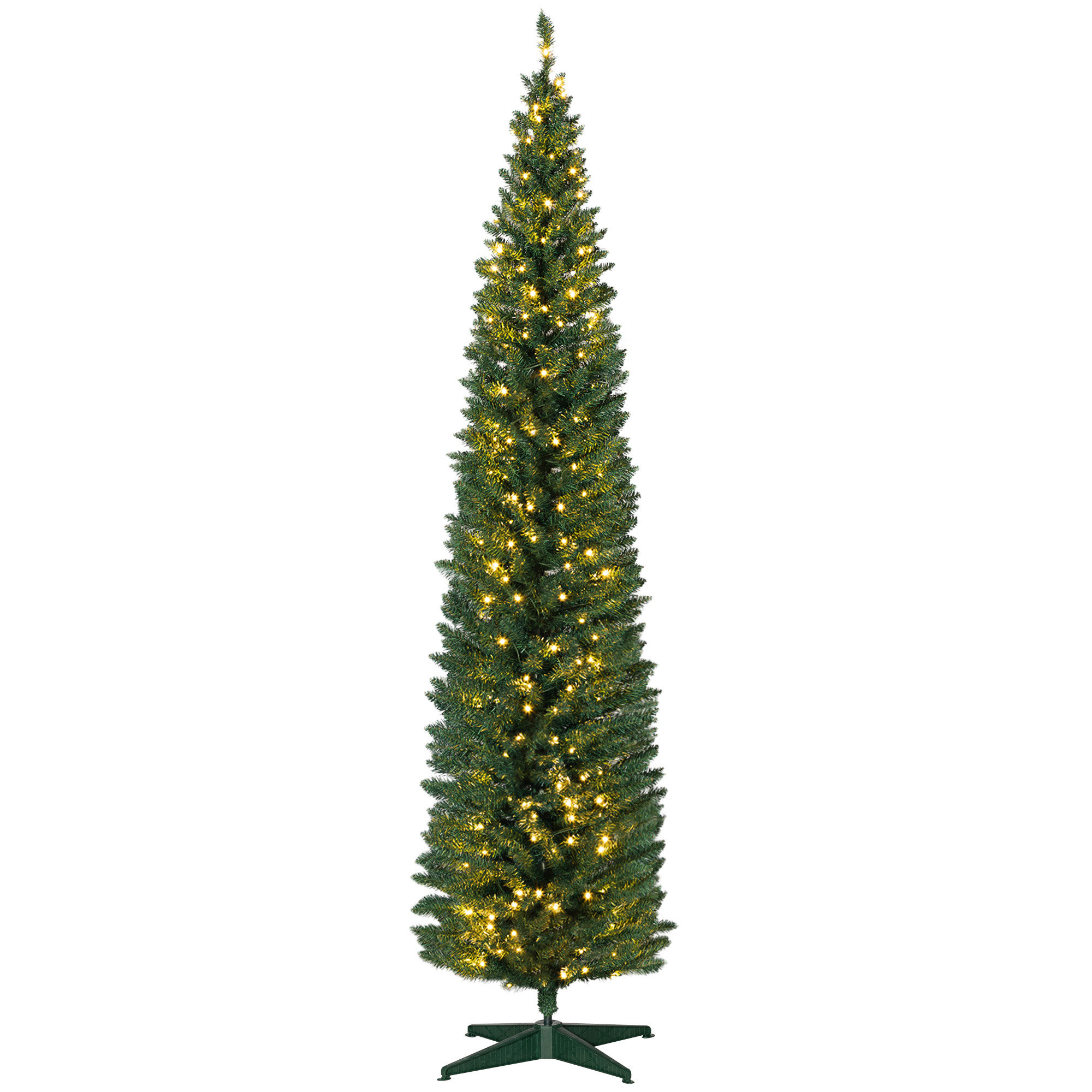 Mercer41 HOMCOM Tall Pre-Lit Slim Noble Fir Artificial Christmas Tree ...