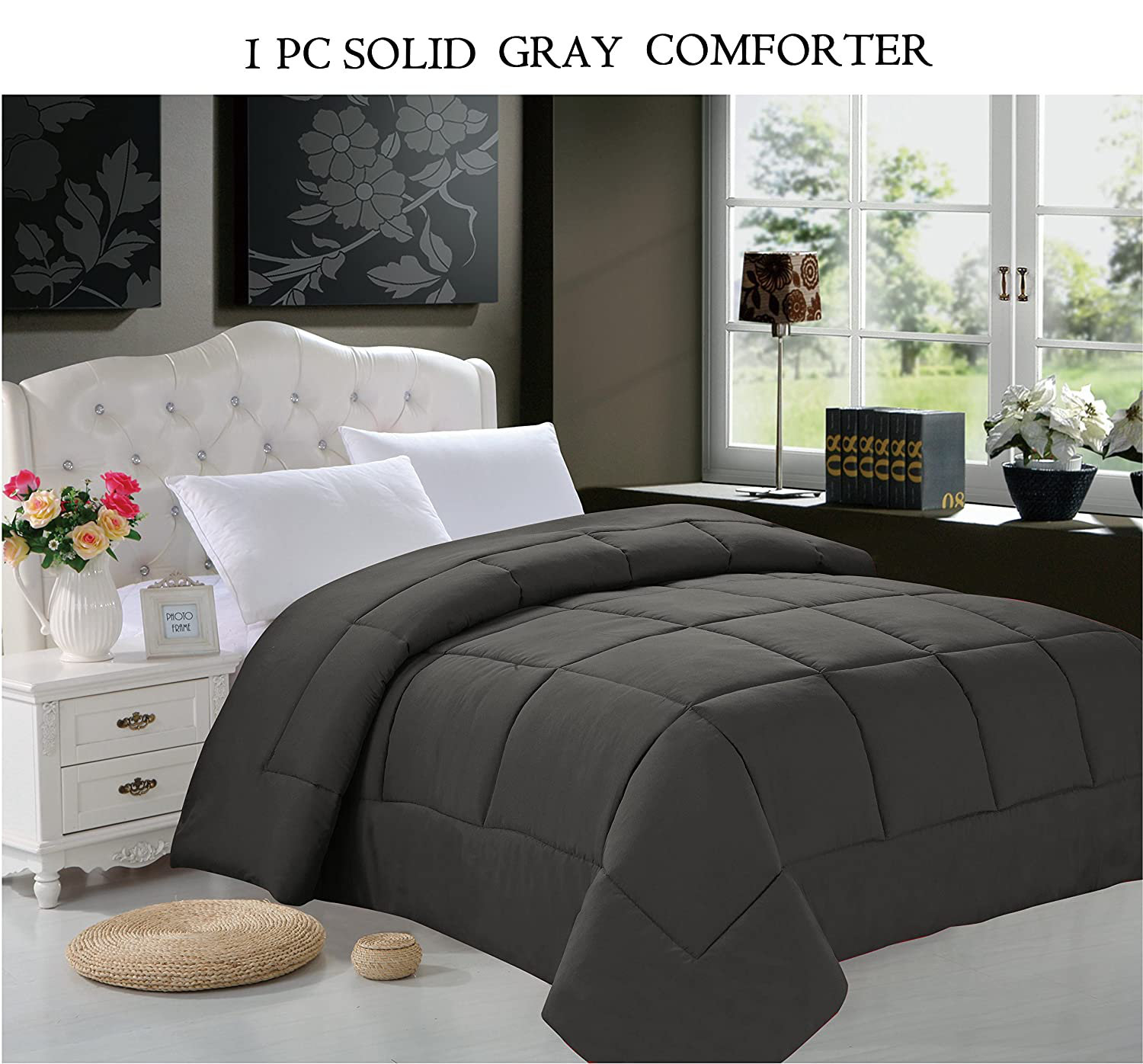 ELEGANT COMFORT Goose Down Alternative SOLID Black Comforter | Wayfair