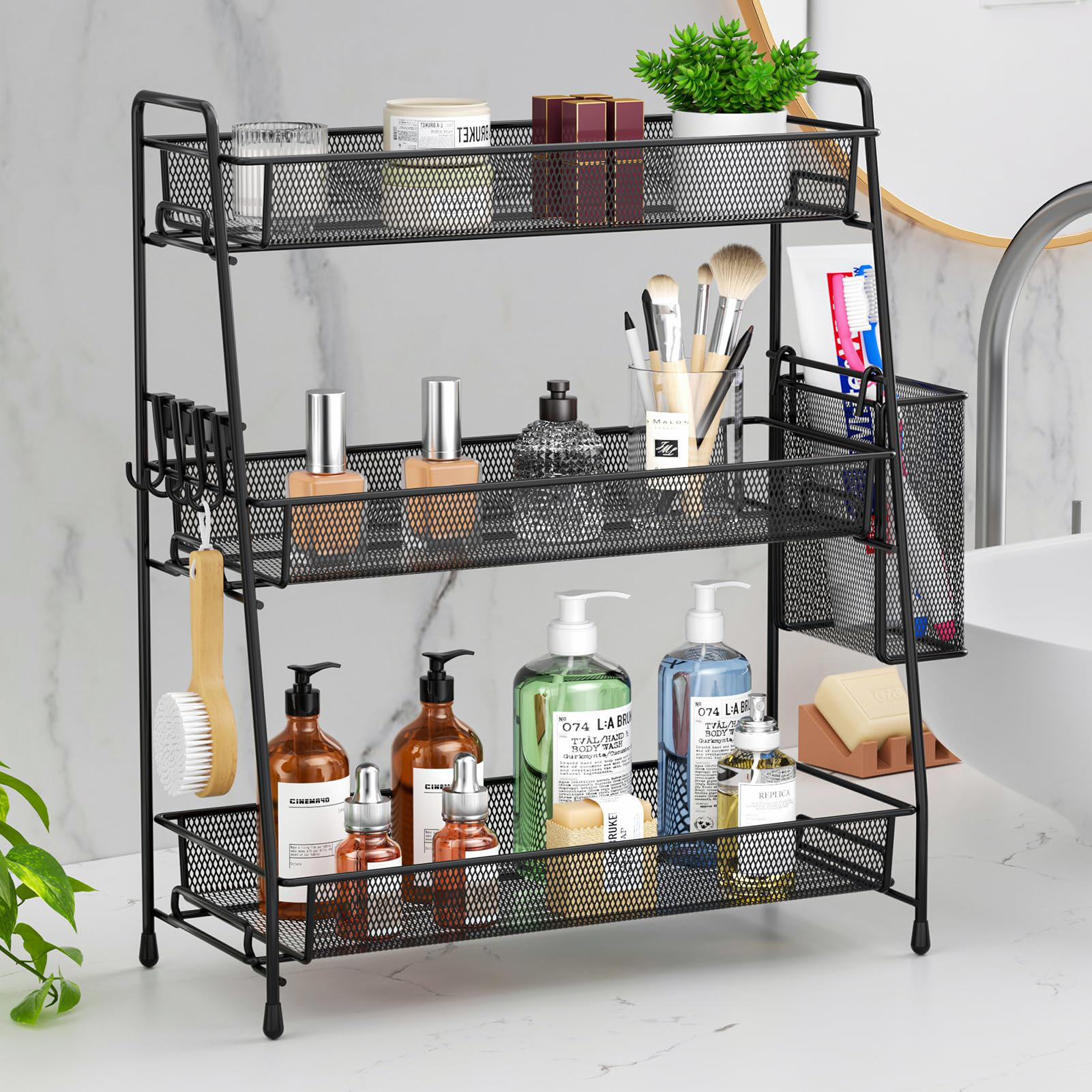 Rebrilliant 3-Tier Metal Wire Mesh Bathroom Organizer, Countertop Storage Shelf with Basket ...