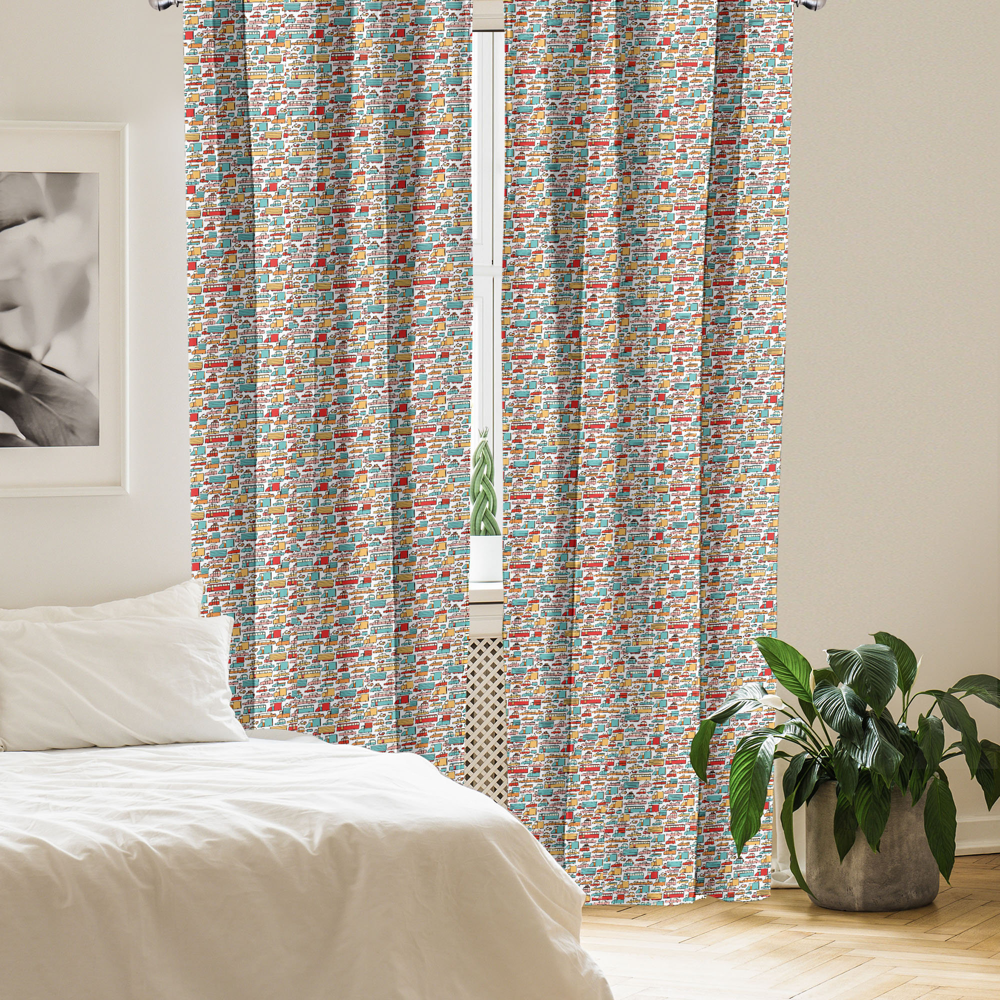 Bungalow Rose Cars 4-Panel Curtains, Motorbikes Caravans Bus, Aqua Red ...