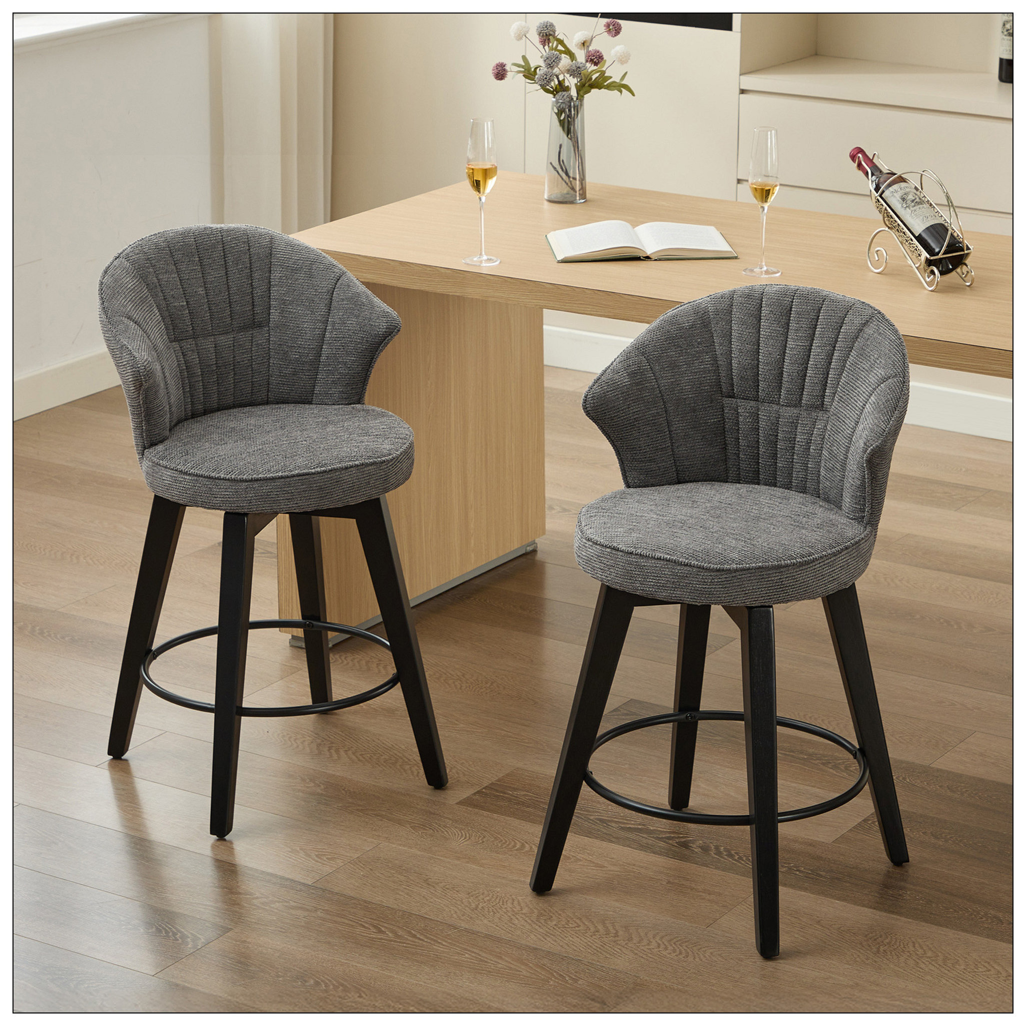 Hokku Designs Set Of 2 Counter Height Swivel Bar Stools, Chenille ...