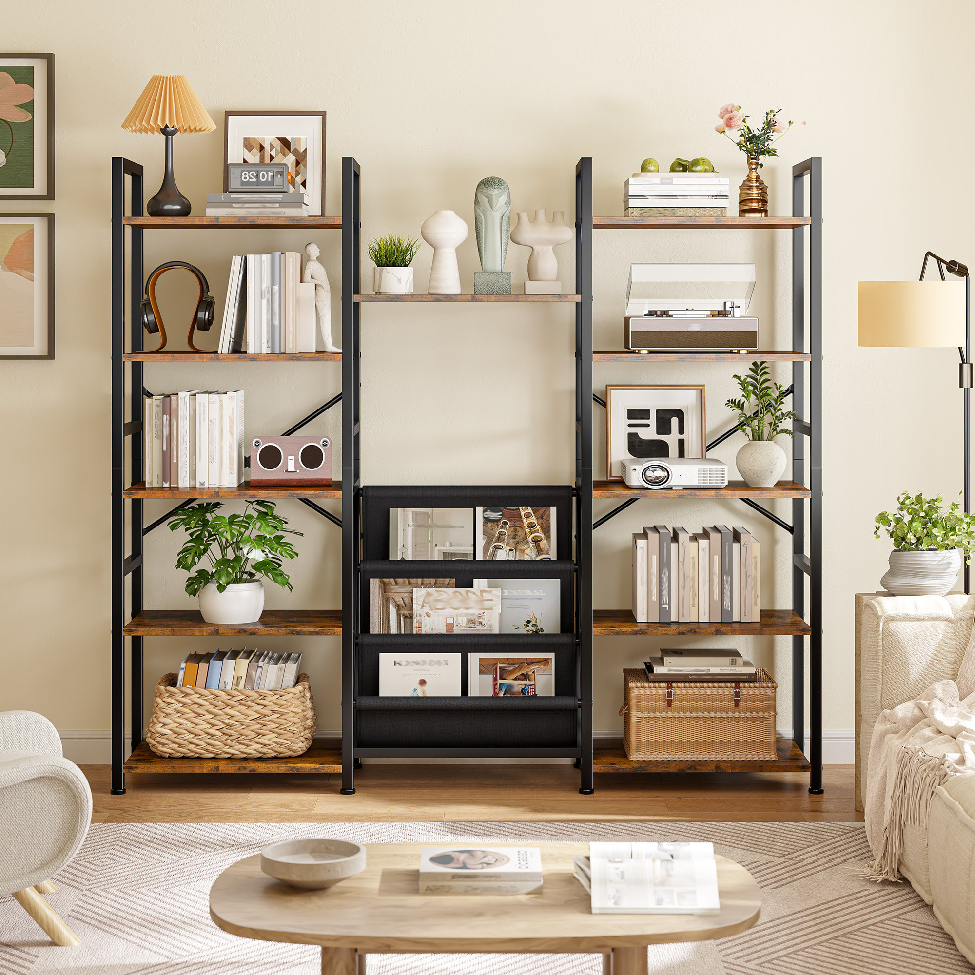 Trent Austin Design® Bookcase With Hanging Fabric Bins, Adjustable ...