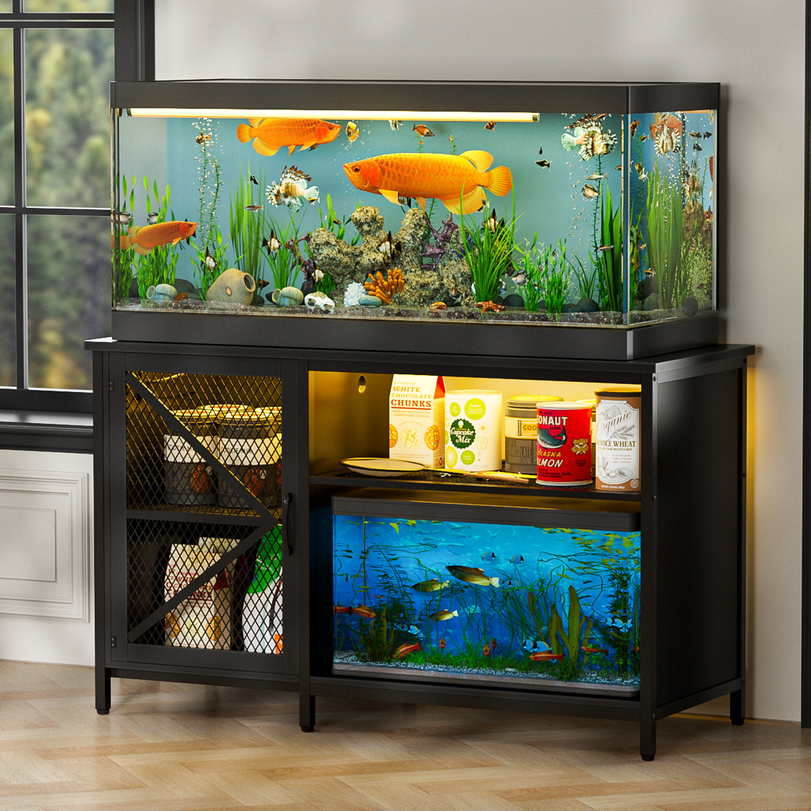 Tucker Murphy Pet™ 55-75 Gallon Fish Tank Stand With Led Light And ...