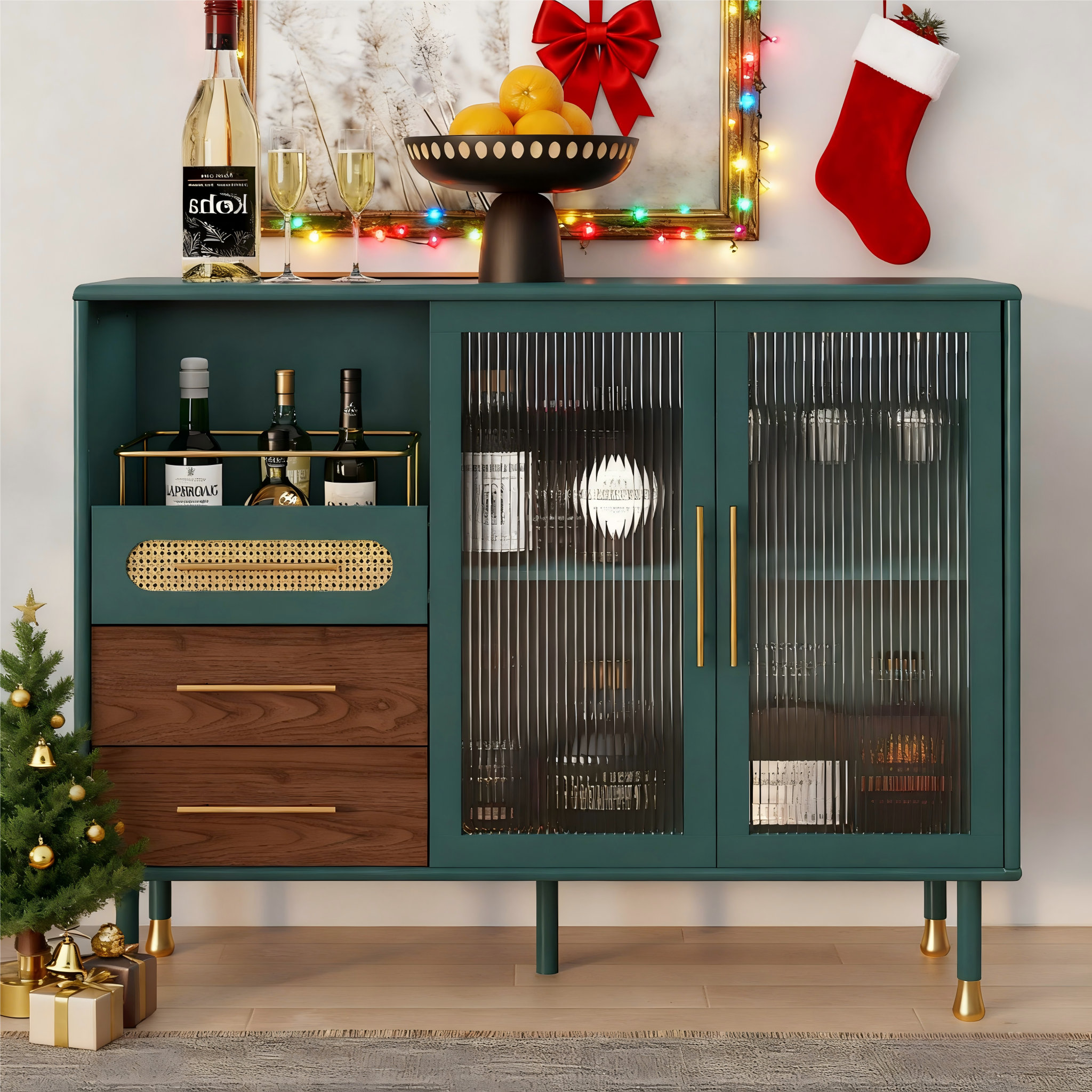 Bay Isle Home™ Bar Cabinet with Adjustable Shelves & Wine Rack – Modern ...