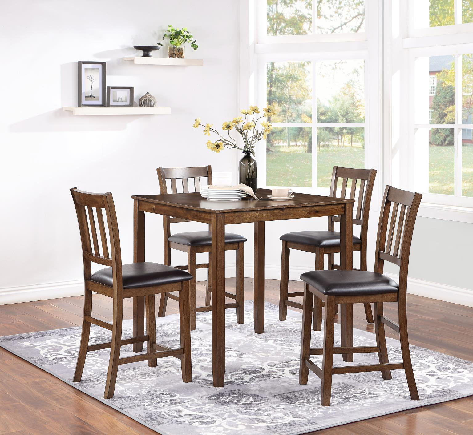 Lark Manor™ Walnut Counter Table W/ 4 Chairs | Wayfair