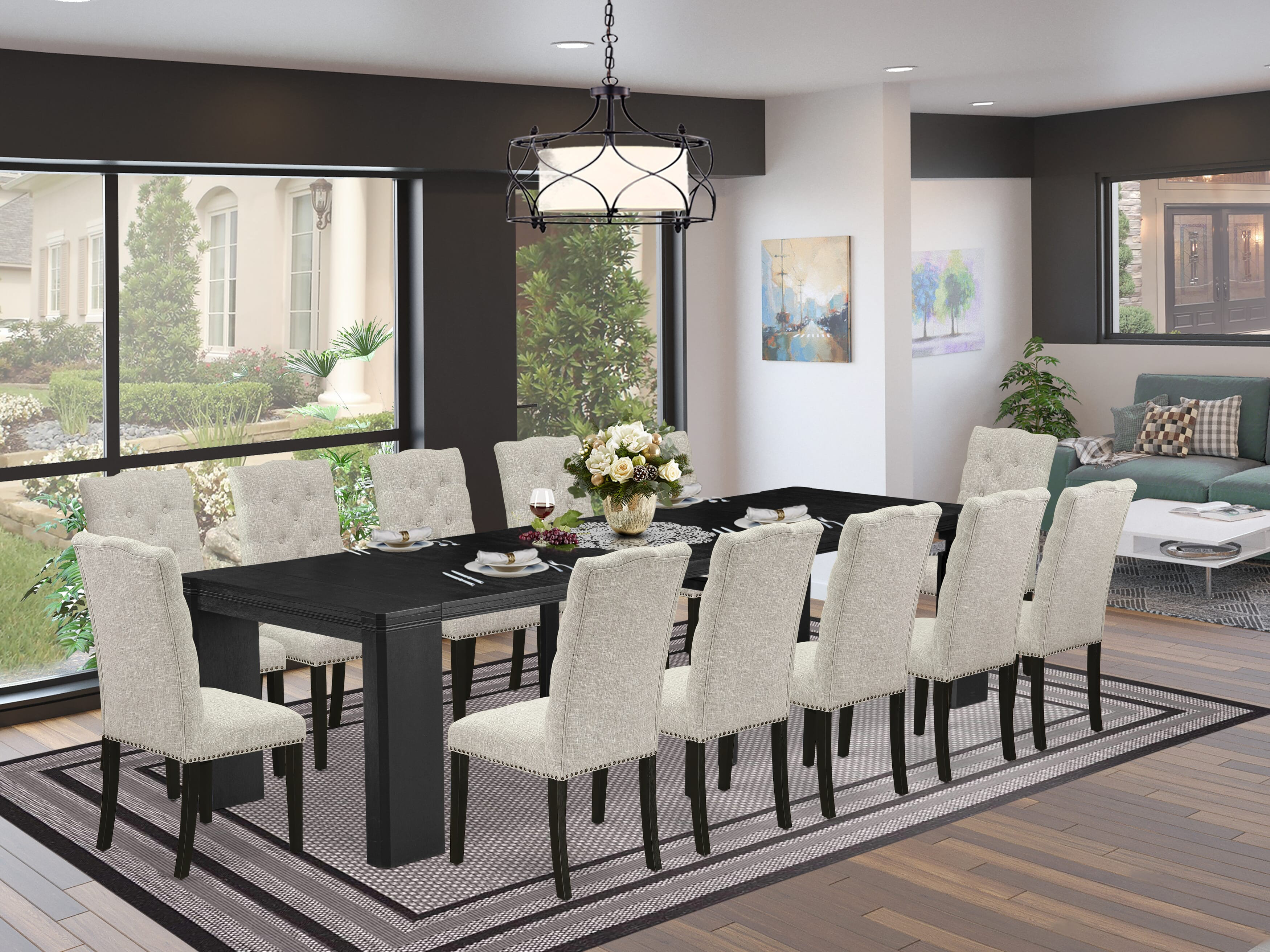 Luxe by East West Furniture 13 Pieces Extendable Dining Set Includes a ...