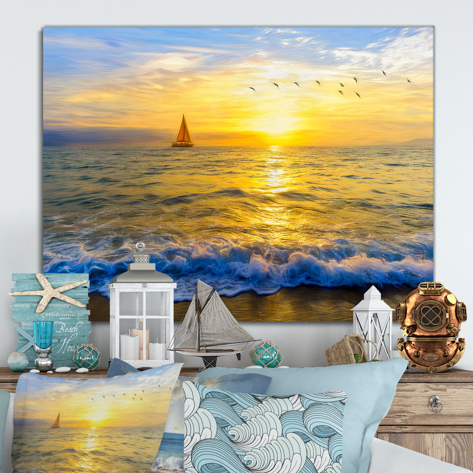Breakwater Bay Beautiful Sailboat At The Sunset - Floater Frame Print ...