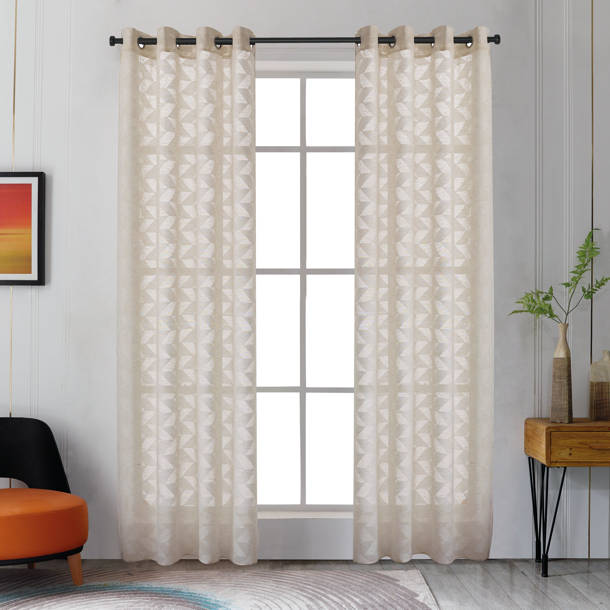 Wrought Studio Kogan Geometric Semi-Sheer Grommet Single Curtain Panel ...