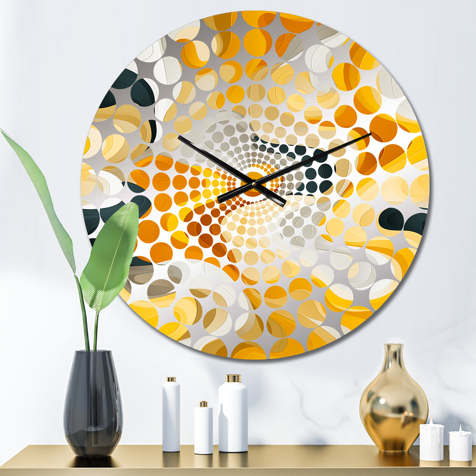 Design Art Yellow And White Midcentury Waves Fusion - Abstract Wall ...