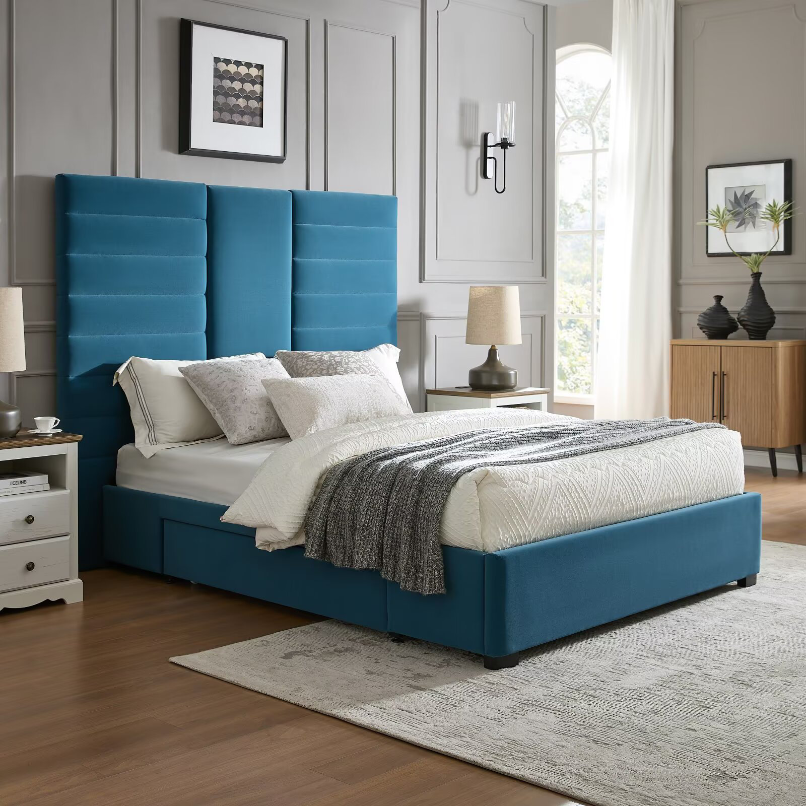 Mercer41 63.58'' Tall Velvet Upholstered Platform Bed with 2 Extra Large Capacity Storage ...