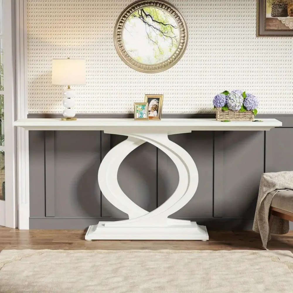 Lark Manor™ Chic White Farmhouse Console Table - 59" Wide, Durable E1 ...