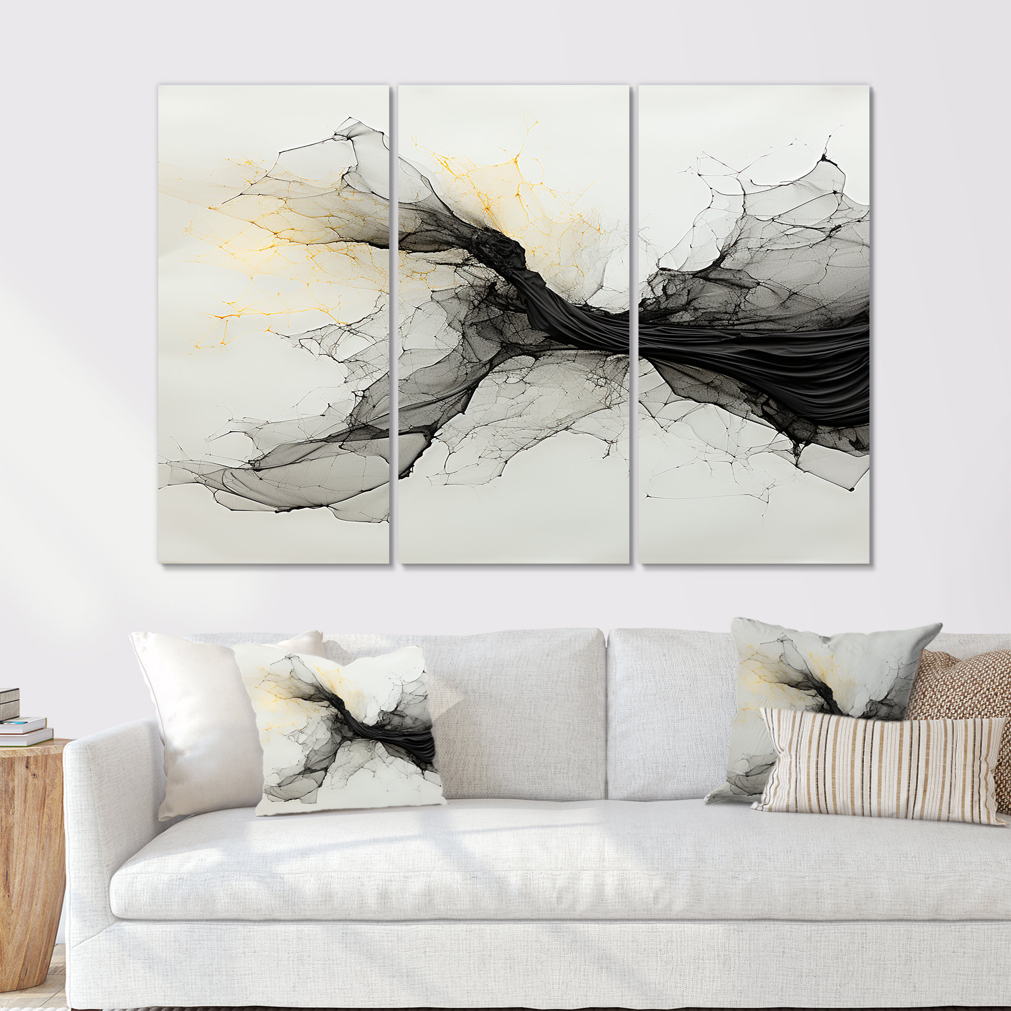 Ivy Bronx Delicate Clouds Monochrome Movements - Liquid Ink Abstract ...