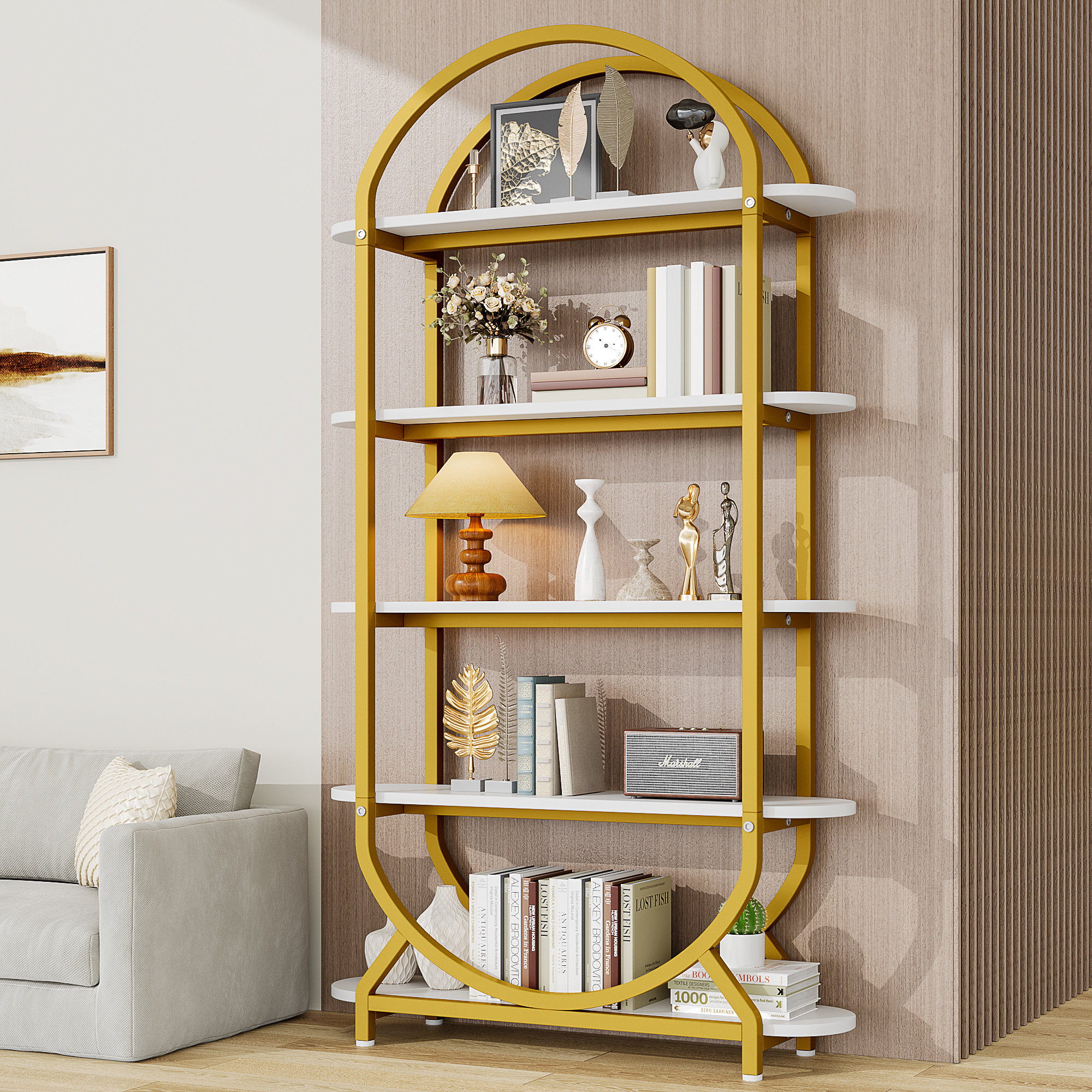 Mercer41 Tall Bookshelf Arched Bookcase, Modern 5-tier Book Shelves ...