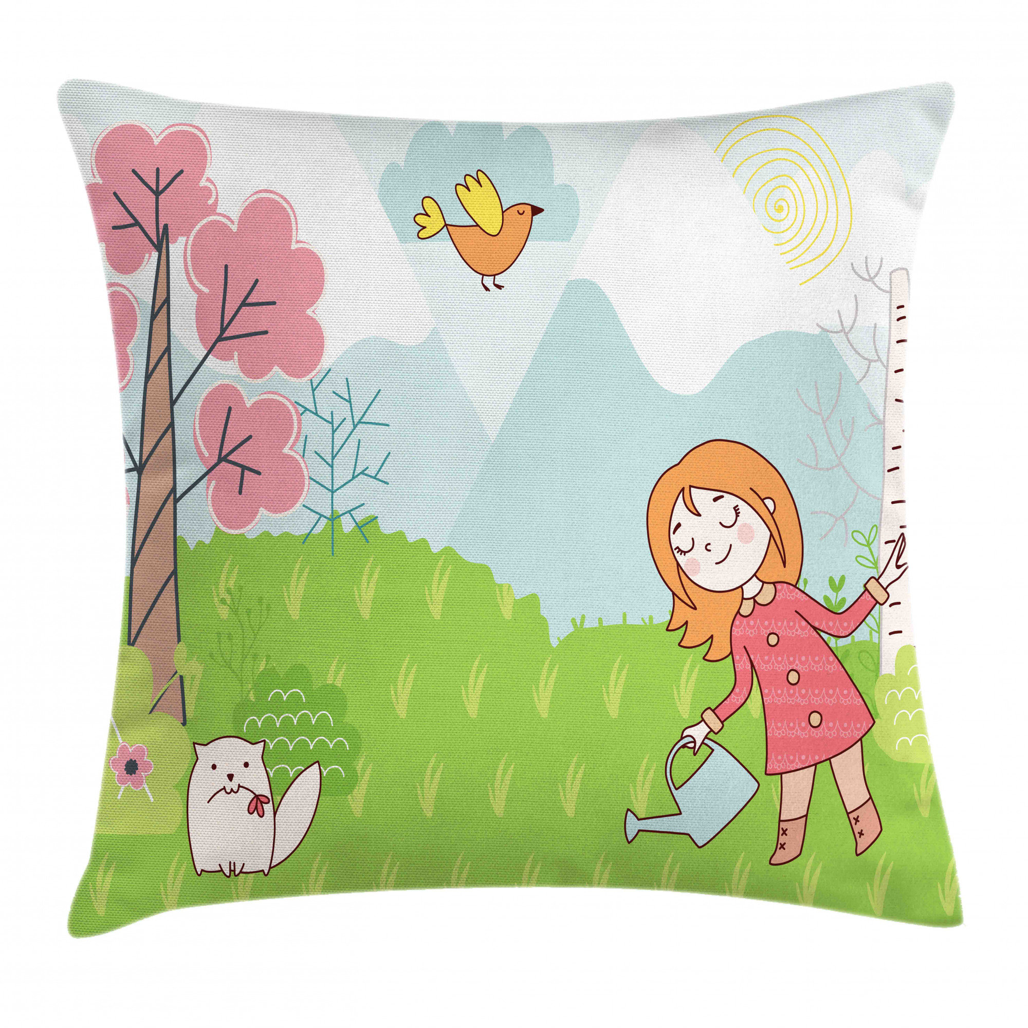 Ambesonne Cartoon Throw Pillow Cushion Cover, Design Of Little Girl In ...