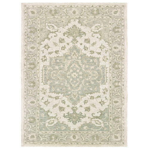 Bungalow Rose Alosio Oriental Handmade Tufted Wool/Cotton Sea Green ...