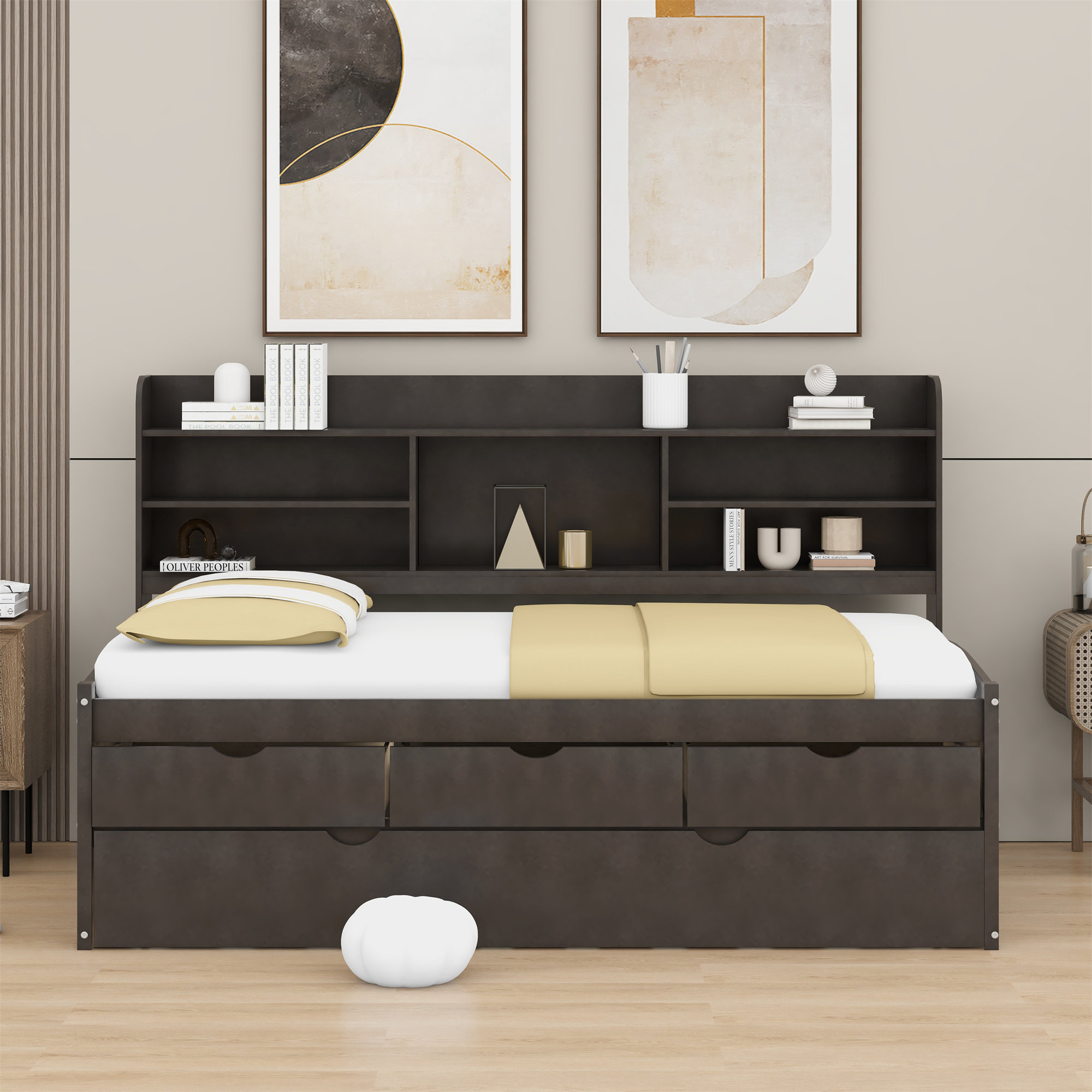 Red Barrel Studio Twin Size Wooden Captain Bed With Built-In ...