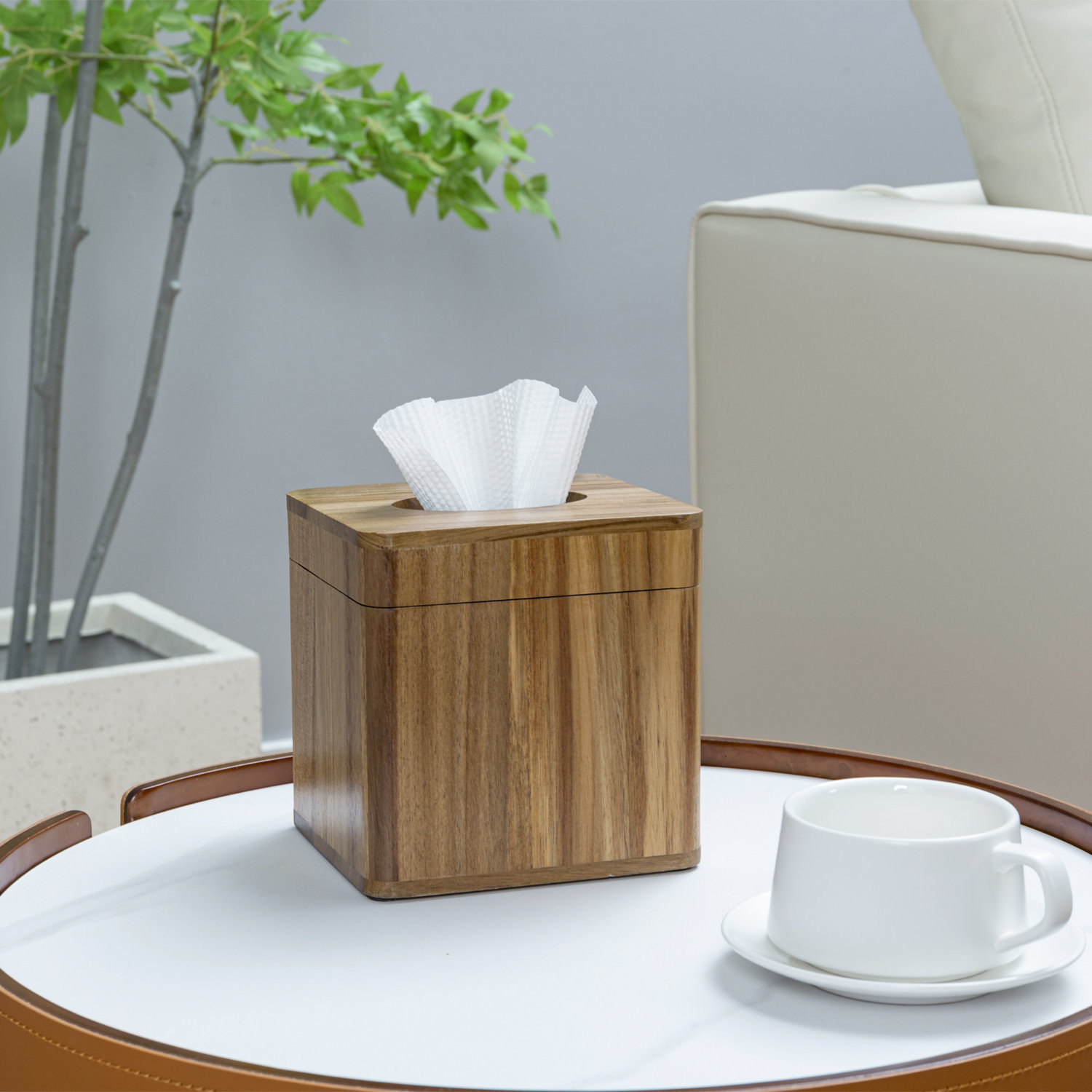 Millwood Pines Acacia Wood Square Tissue Box Bathroom Accessory Holder ...