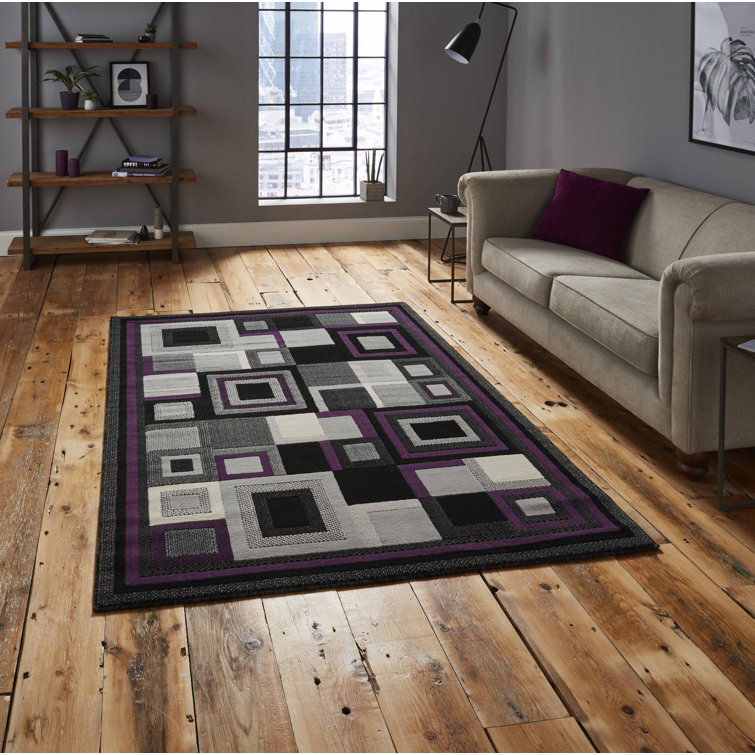 George Oliver Mann Geometric Machine Woven Black/Purple Area Rug ...
